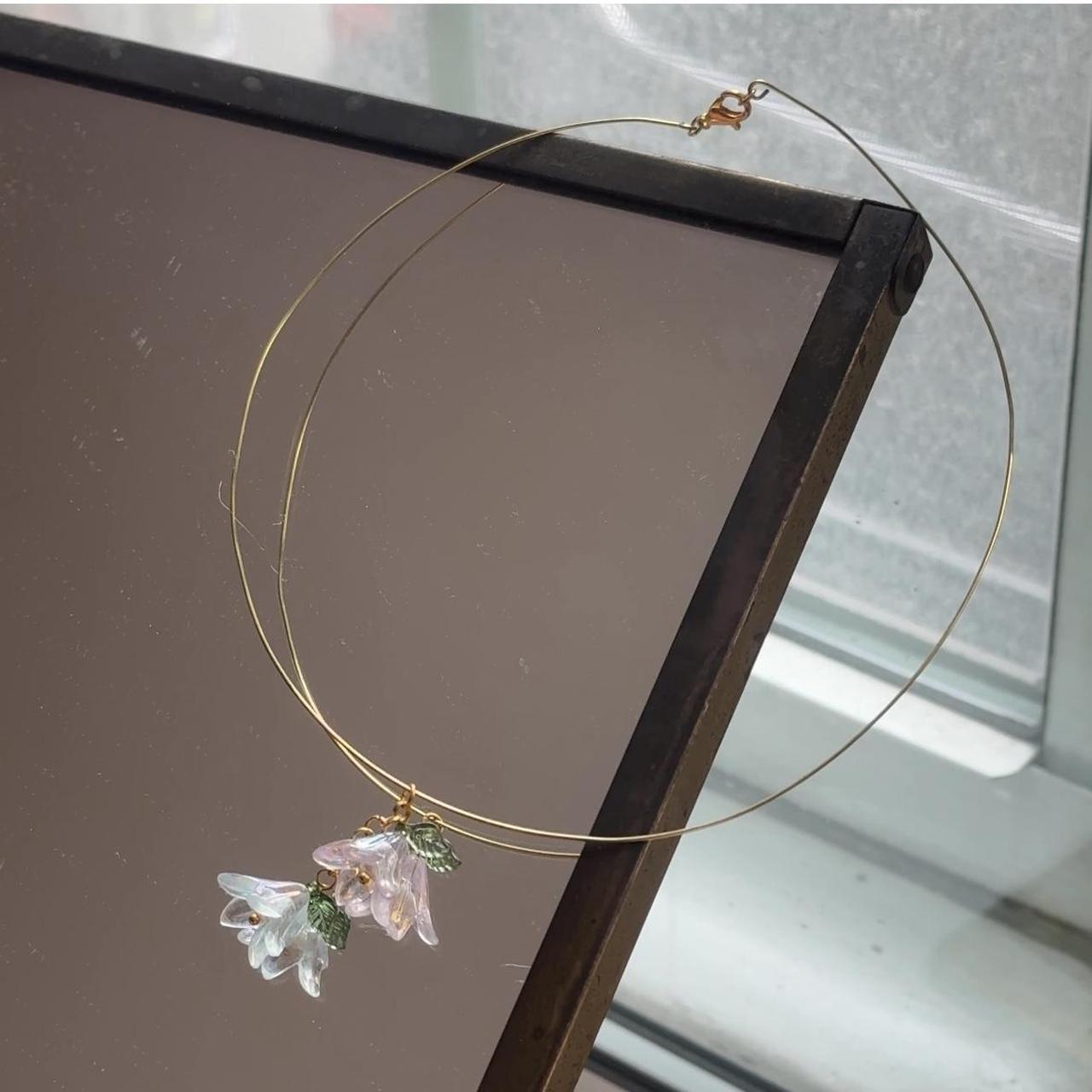 small gold flower necklace handmade... - Depop