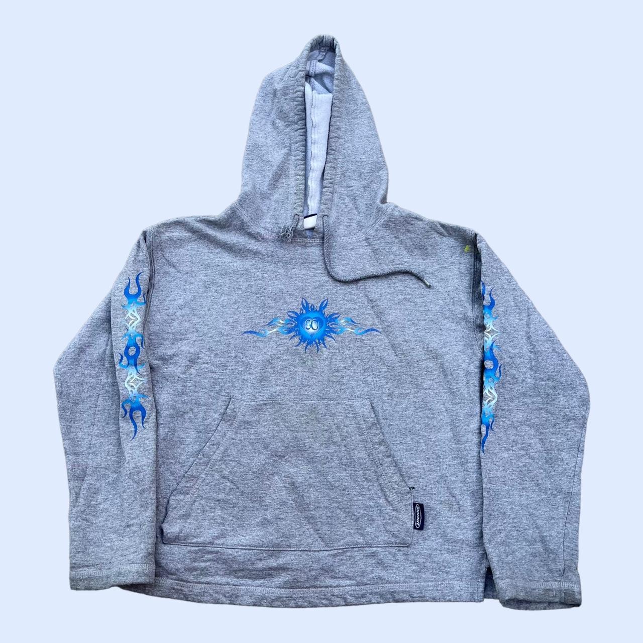 sideout graphic hoodie heart sun flames fire design... - Depop