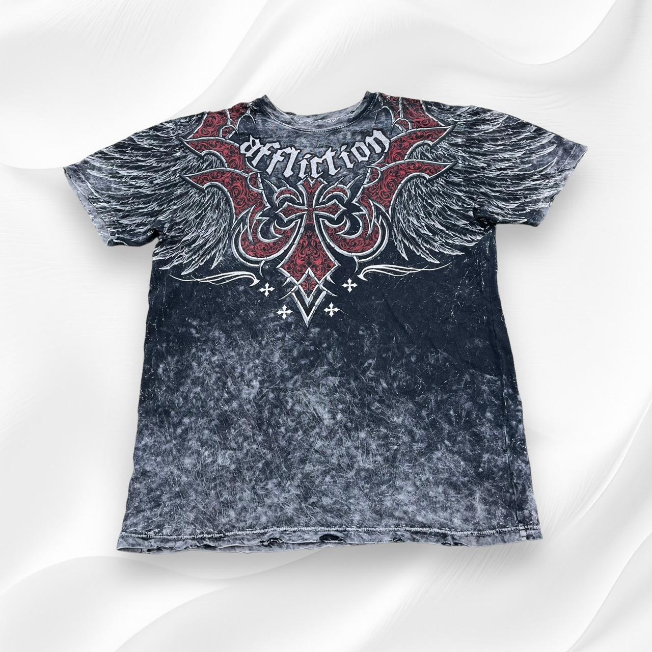 affliction graphic tee reversible angel wings jesus... - Depop