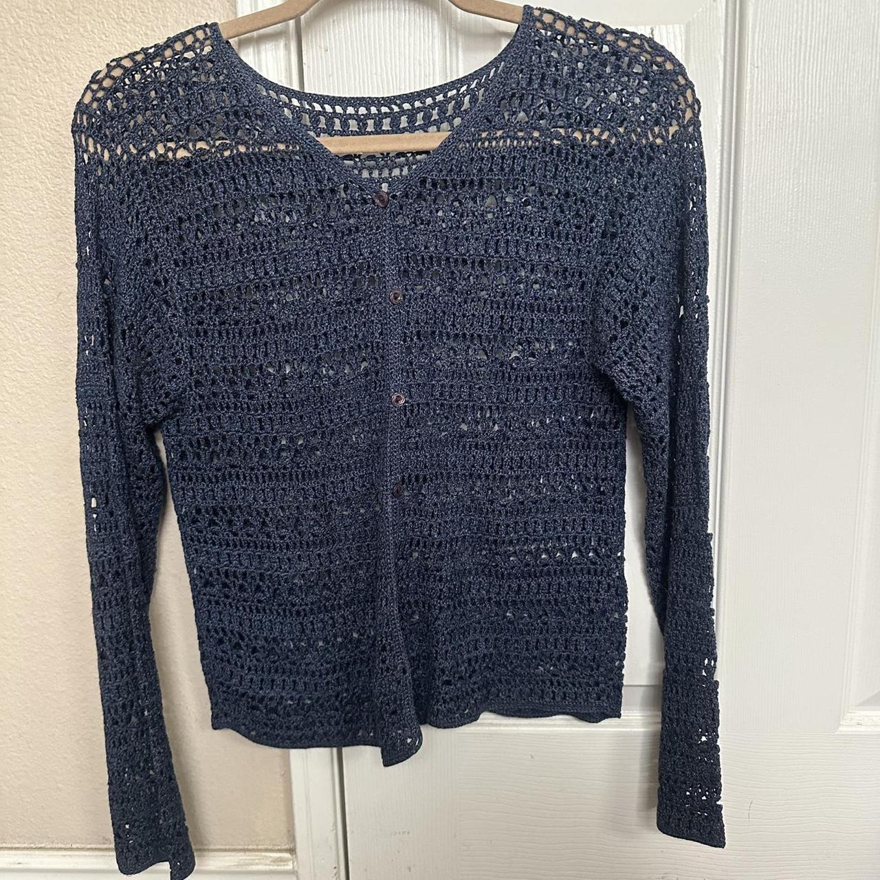 Navy blue crochet sweater with buttons #crochet no... | Depop