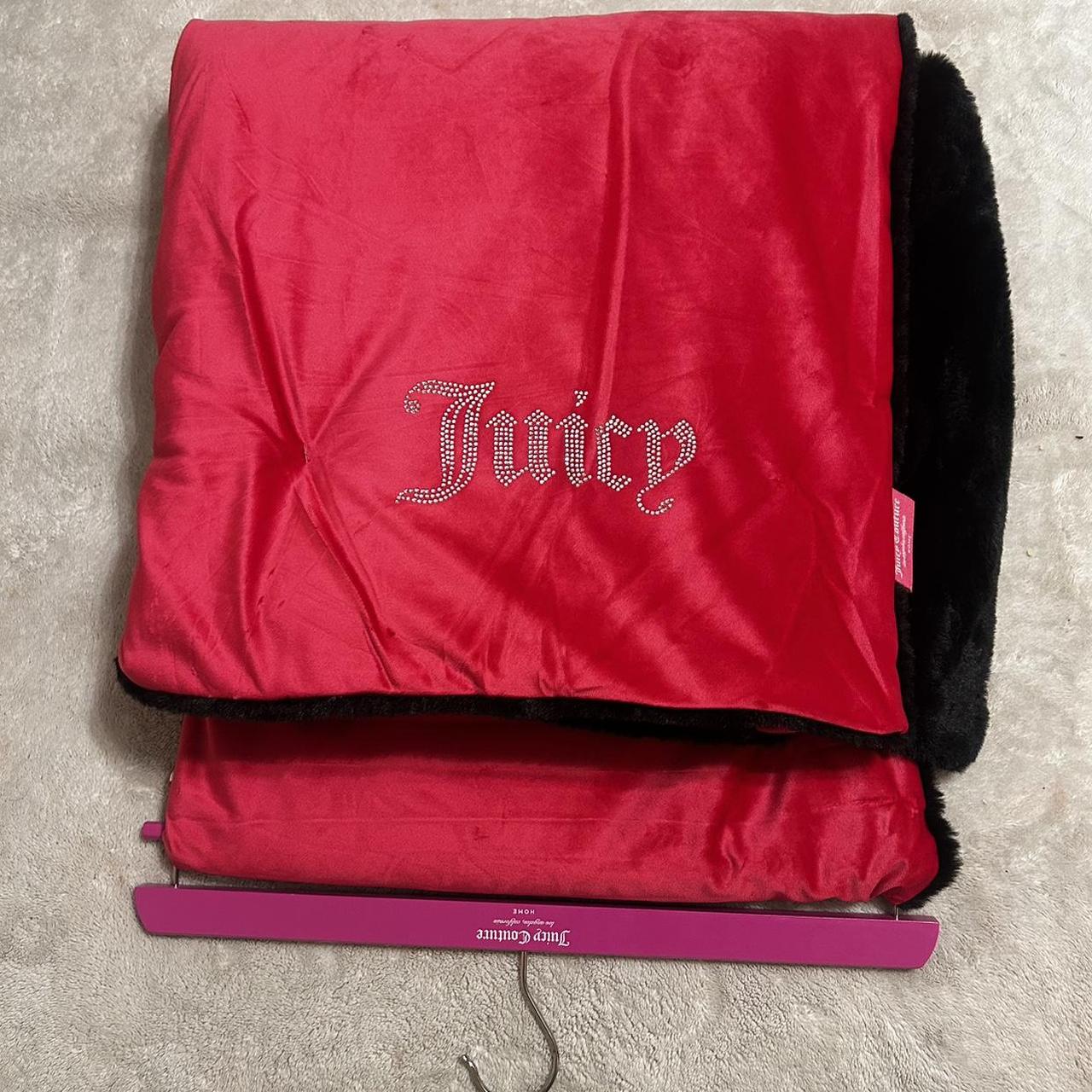 Juicy Couture pink velvet blanket with faux black... - Depop
