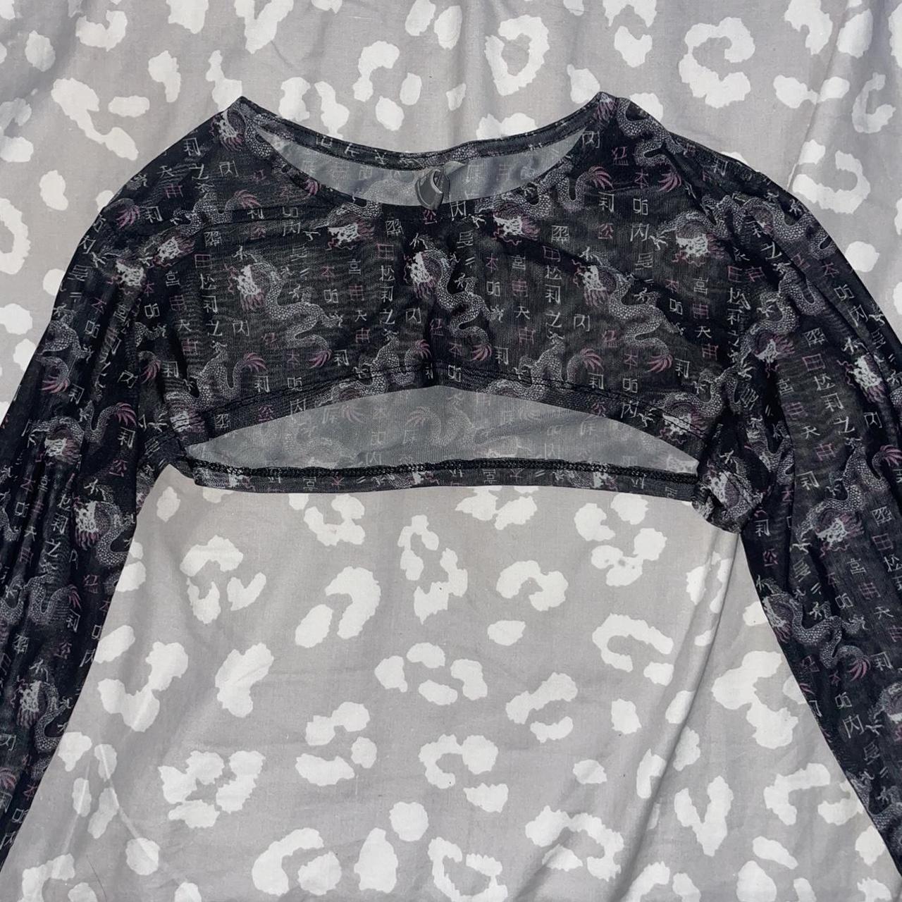 Mesh dragon print extreme crop top. Worn once. - Depop