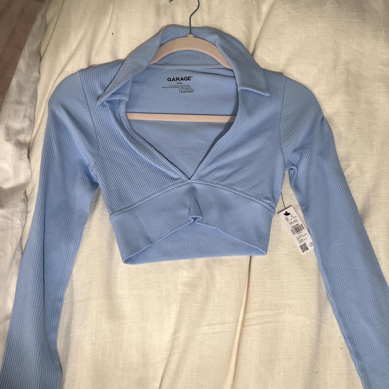 XS discontinued garage sandra polo top plunge... | Depop