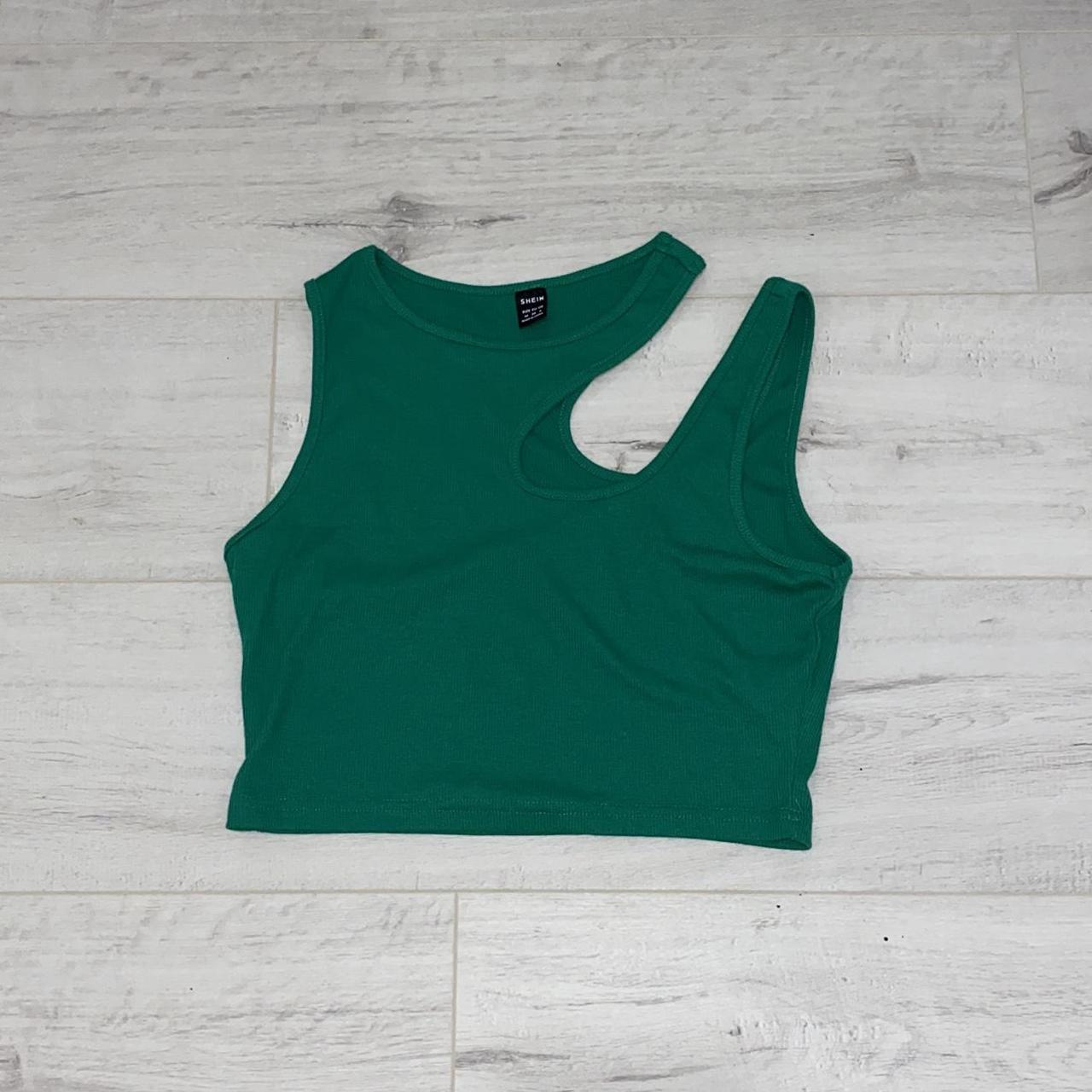 Green abstract strap crop top Green vested crop... - Depop