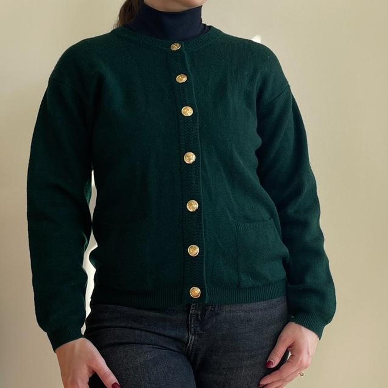 vintage wool cardigan with gold buttons 100%... - Depop