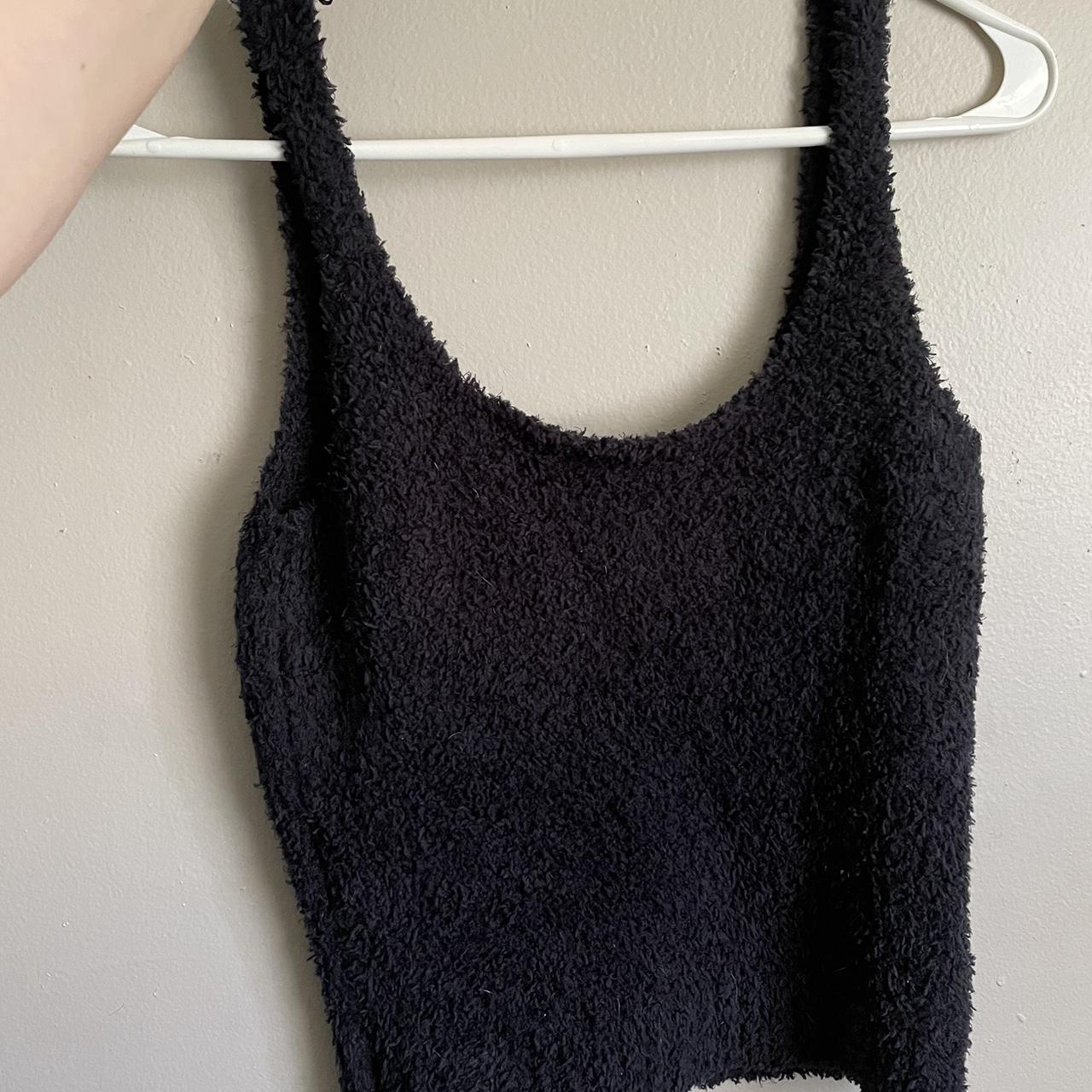 Skims cozy knit tank top fuzzy black size s/m - Depop