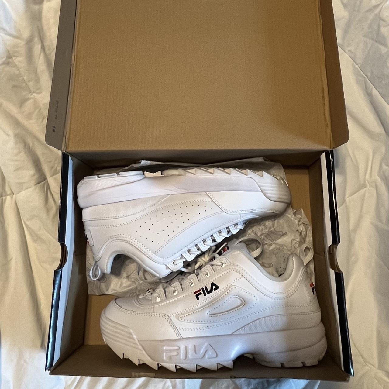 White Disruptor II Premium Filas, women’s size 9,... - Depop