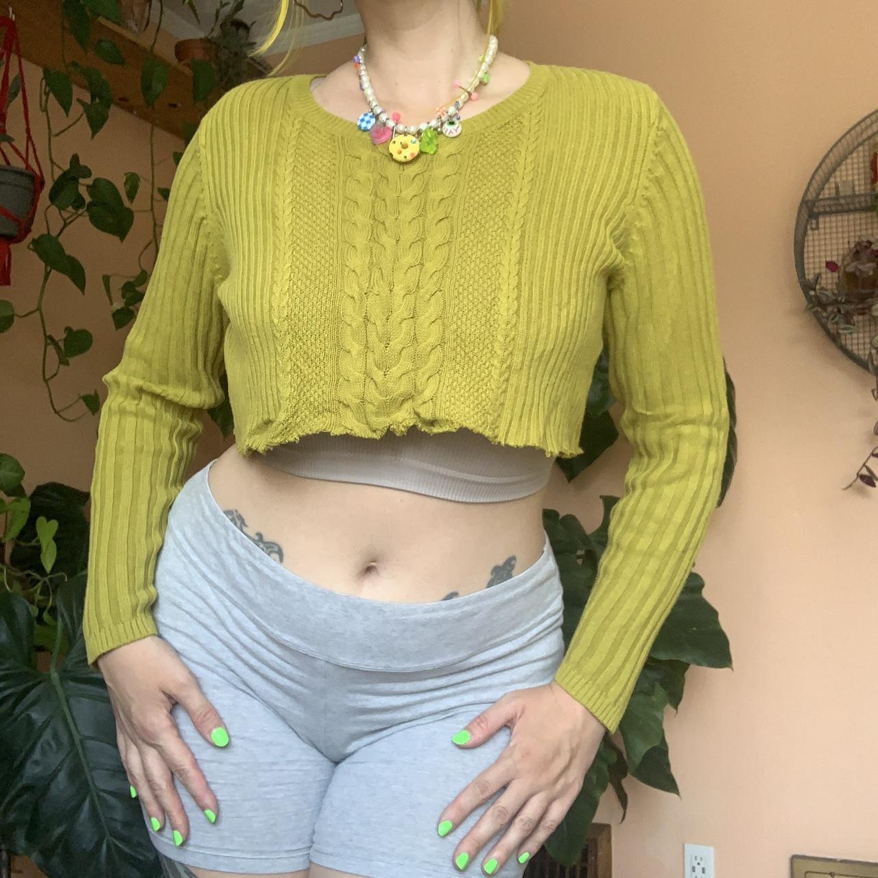 Cropped micro sweater. Slime green. Super cute Size... - Depop