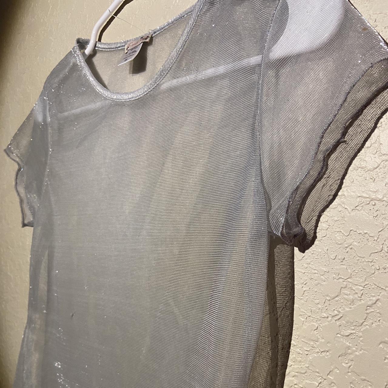 Silver Shimmer Mesh Top 🪩 -no stain it’s the lighting - Depop