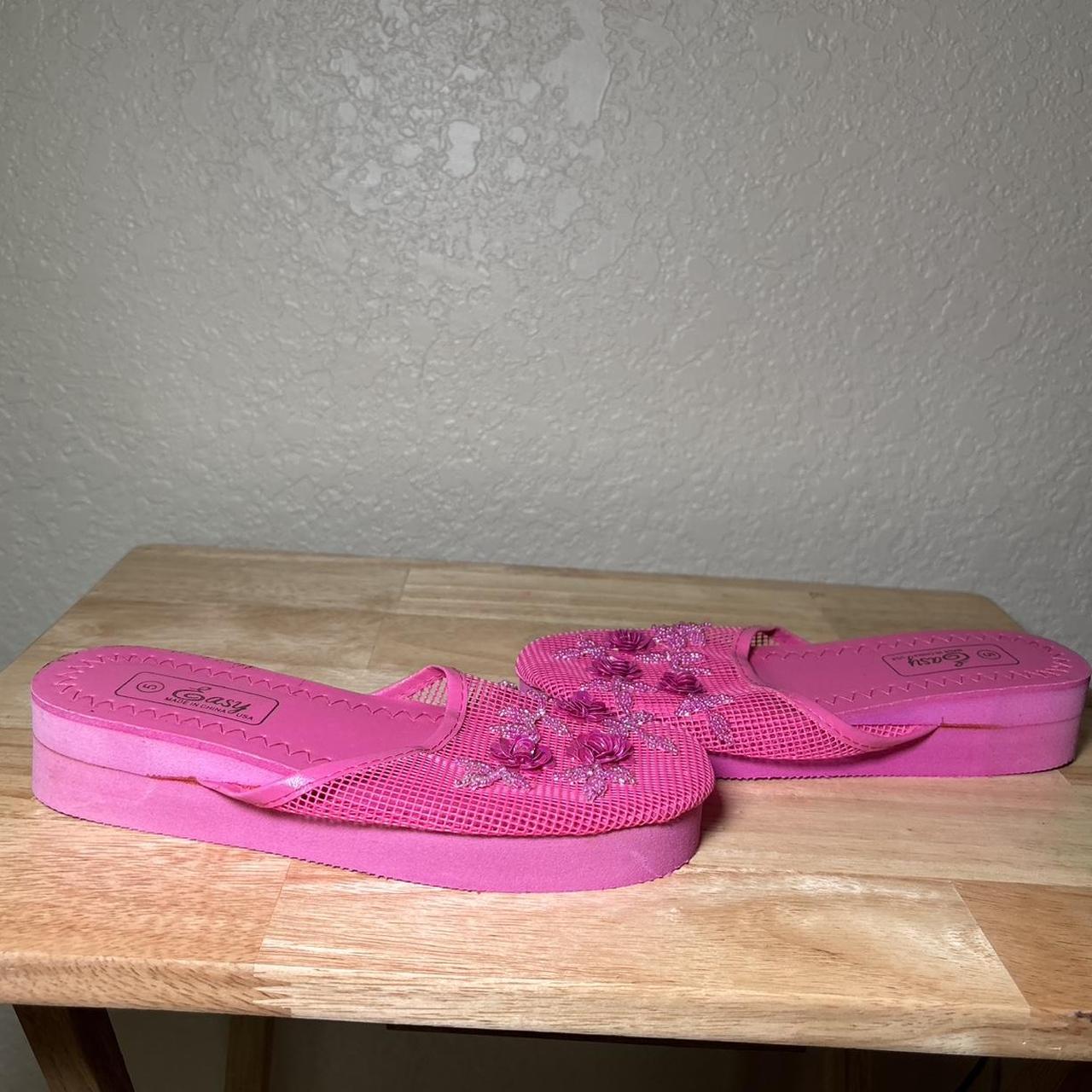 Hot pink floral mesh slippers with sequin details💖 ... | Depop