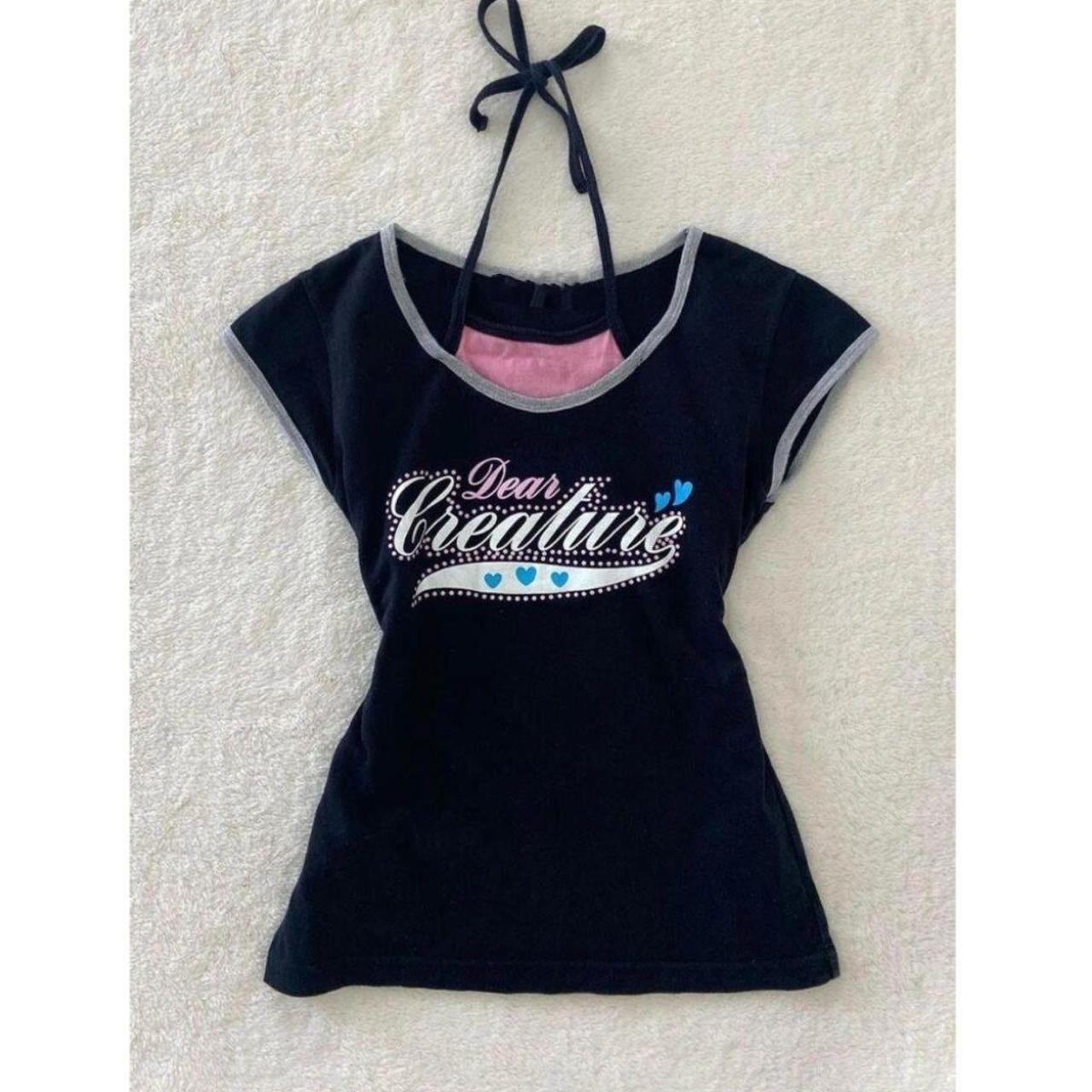 Black & pink Dear Creature baby tee Fits size... | Depop
