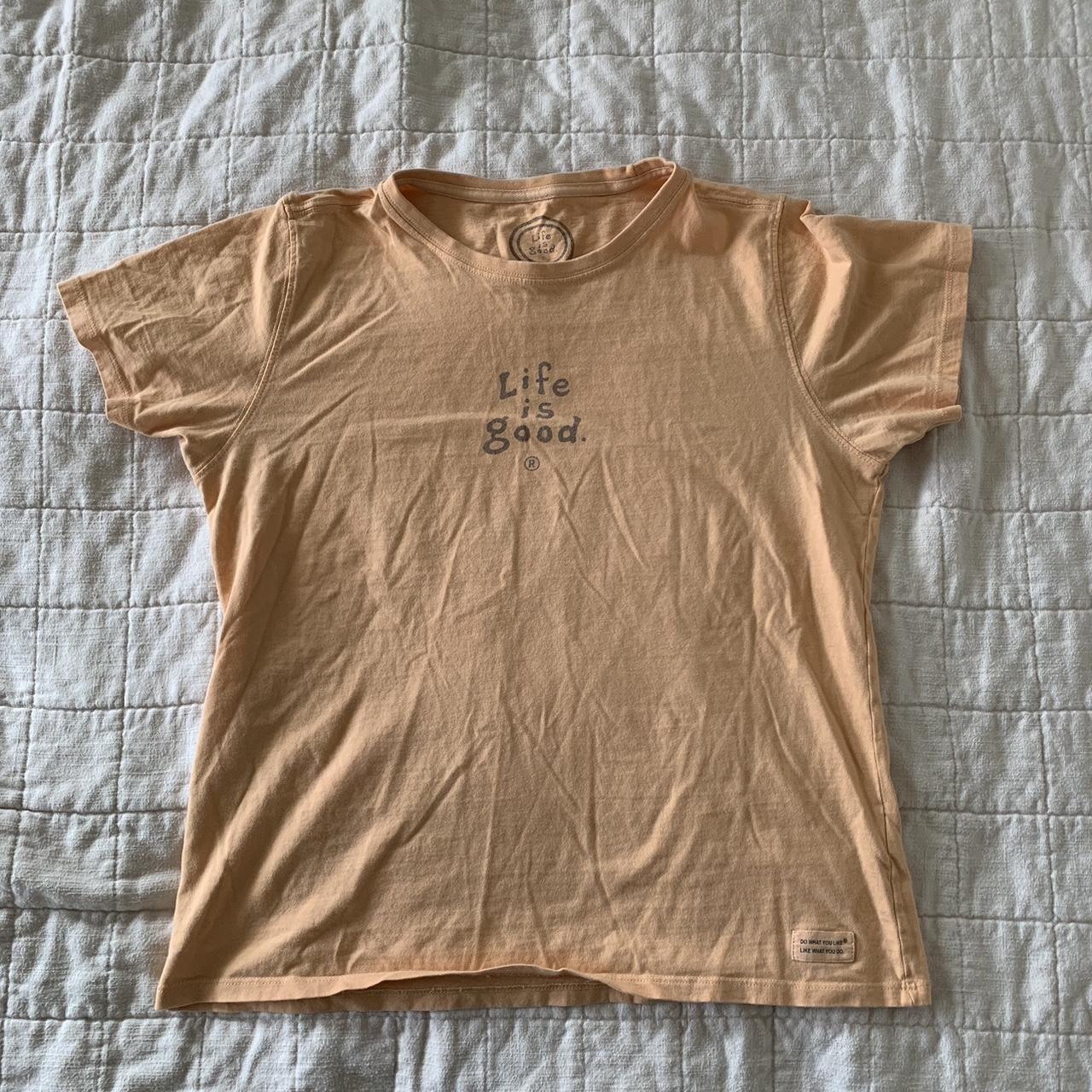 Life is Good Women's Tan and Cream T-shirt | Depop