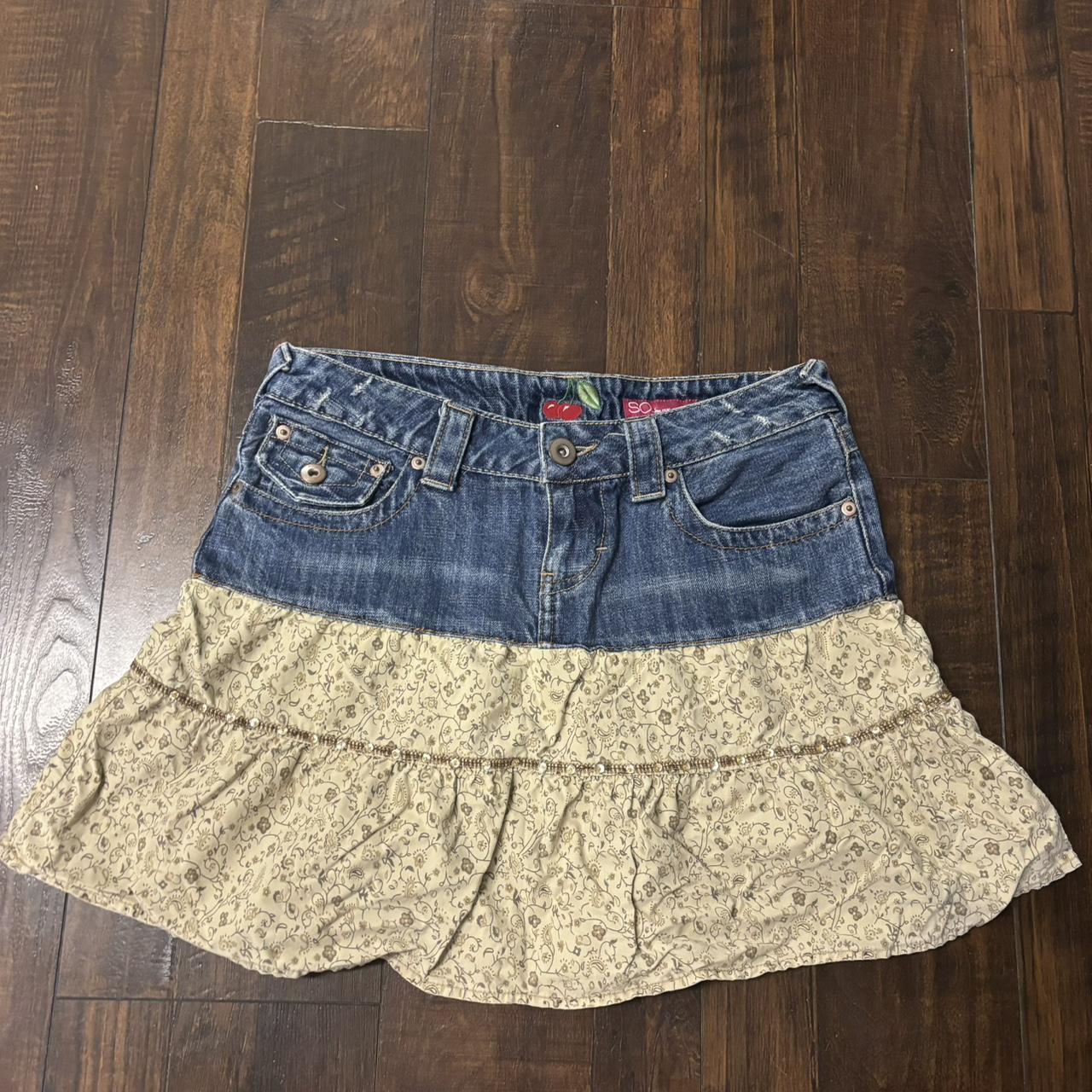 This is the CUTEST half denim half fabric mini... - Depop