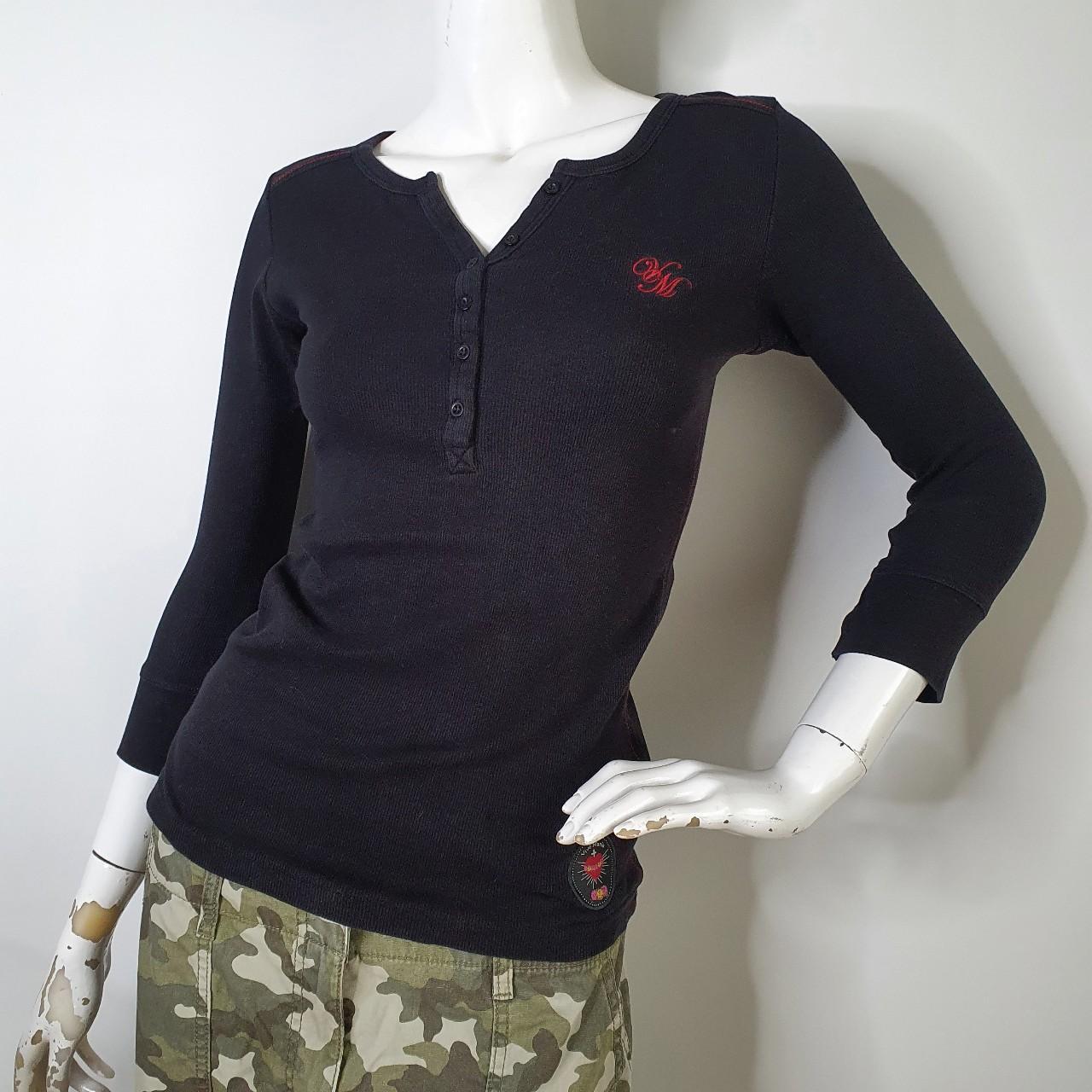 Vintage Vive Maria 3/4 sleeve henley top embroidered... | Depop