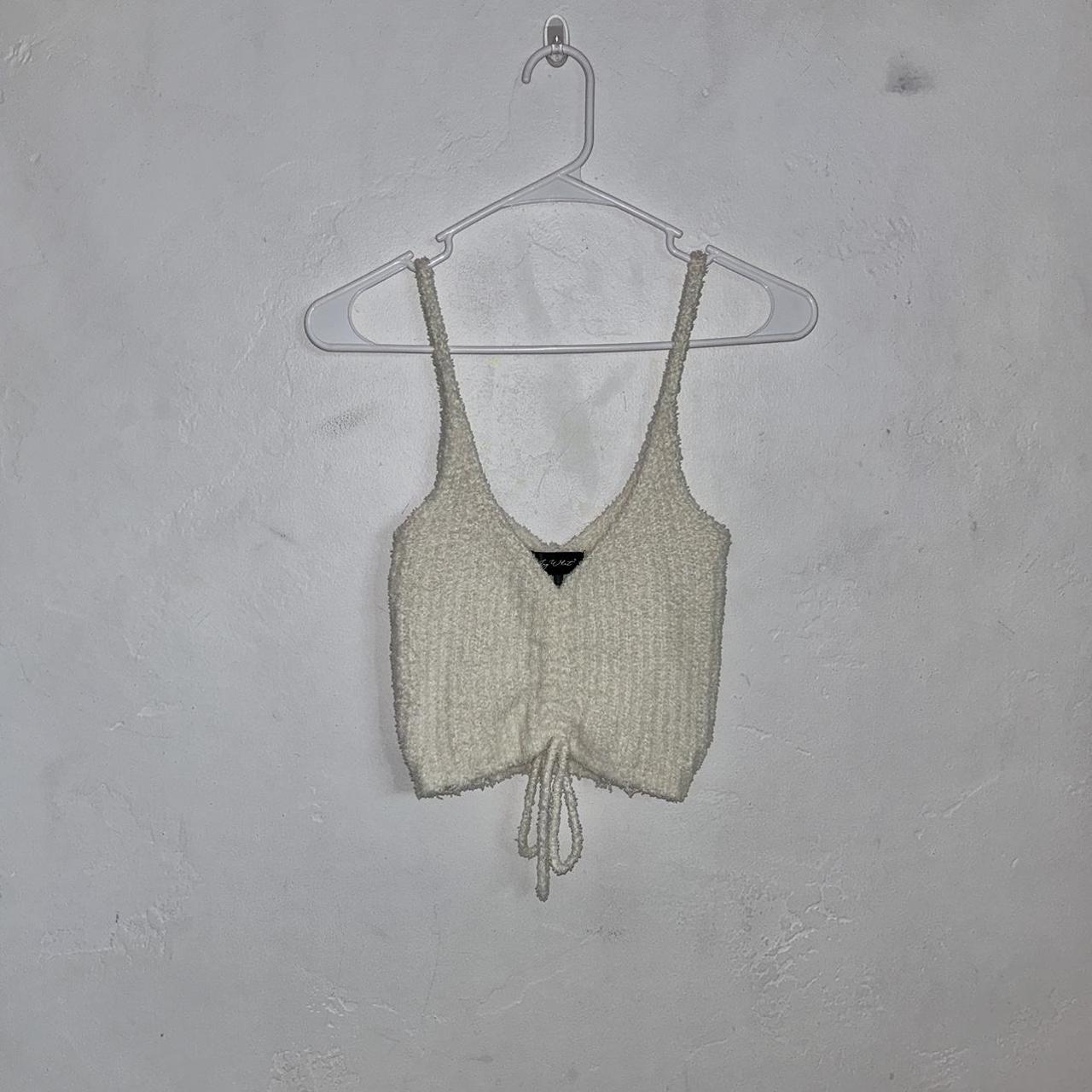 fuzzy adjustable white tank top prices include... - Depop