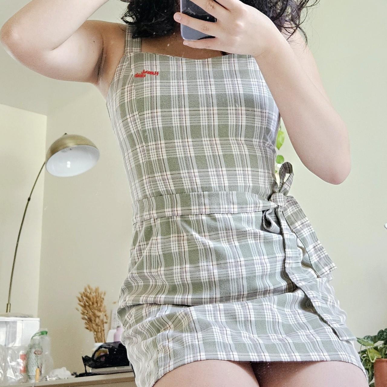 cute plaid dress w ribbon that ties around the... - Depop