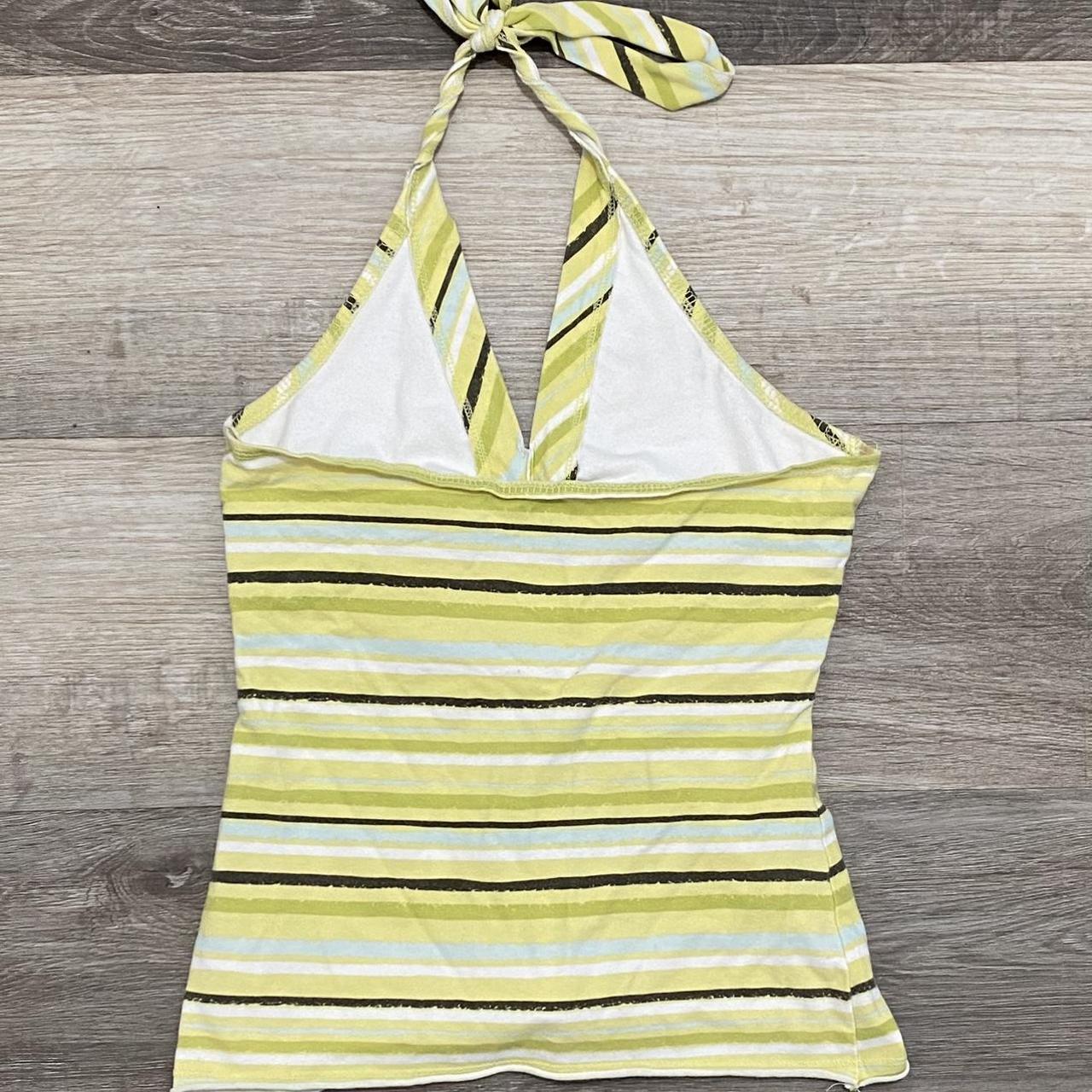 Vintage Yellow Striped Y2K V-Neck Halter Top - Size... - Depop