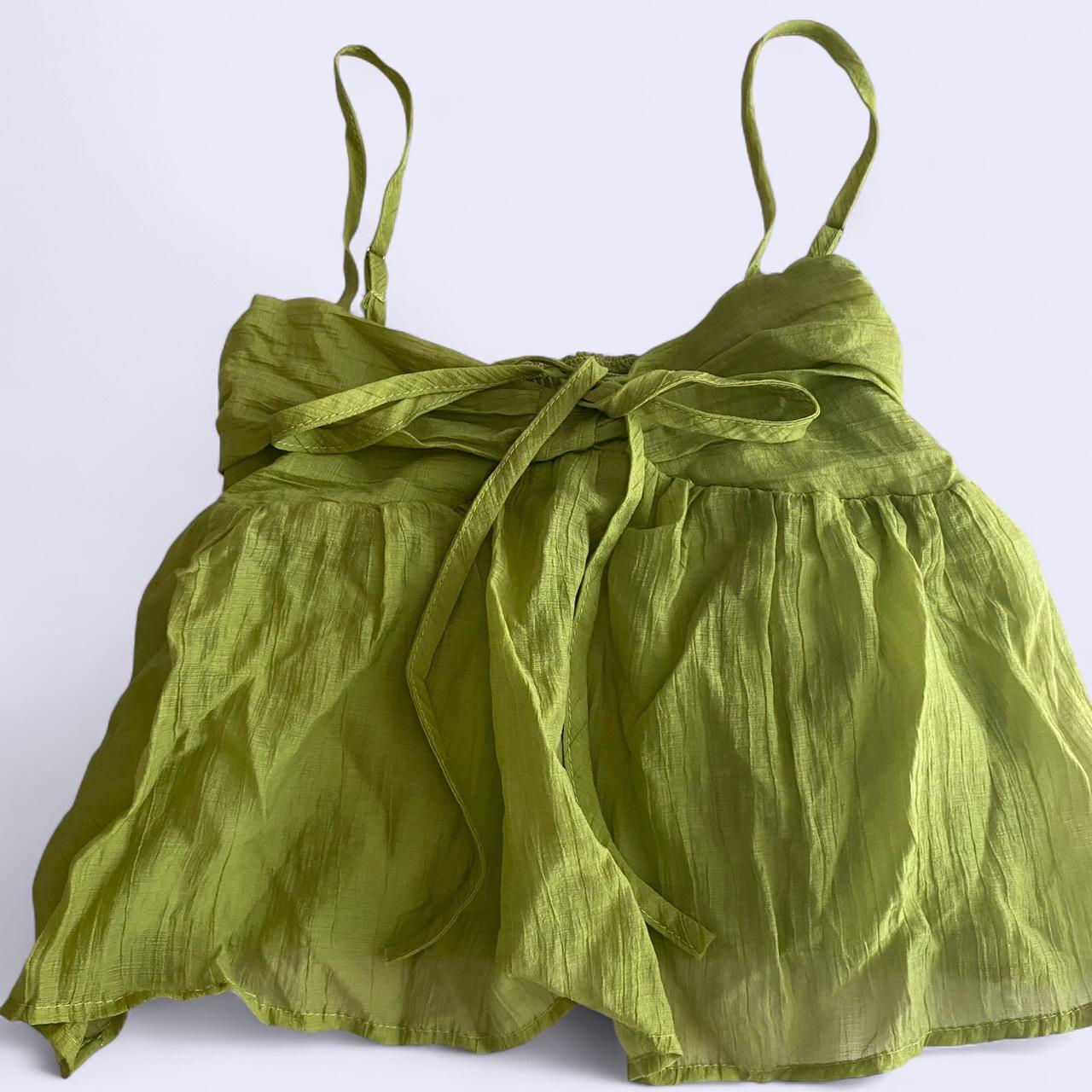 Green ruffle top with cute tie in the front #fairycore | Depop