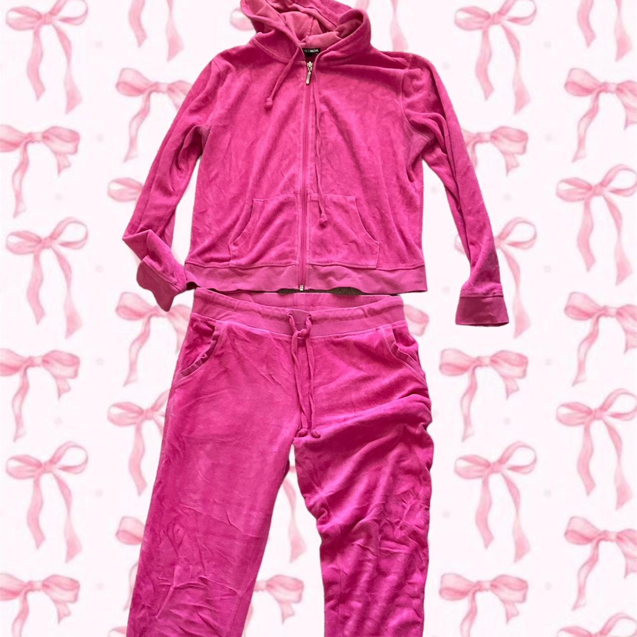 2000s 2 piece pink velvet tracksuit set 🎀 juicy... - Depop
