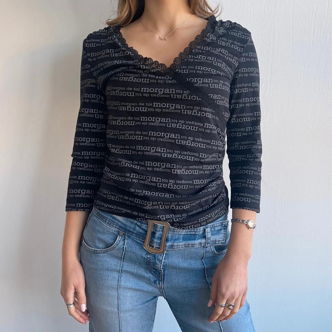 Monogram Morgan wrap top Stretchy black monogram... - Depop