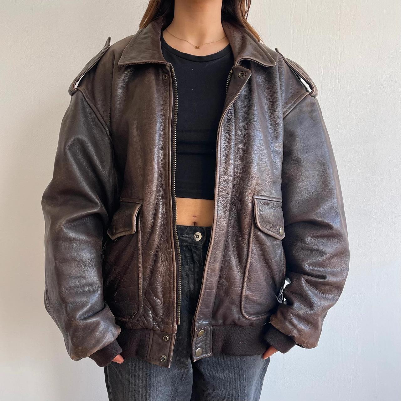 Brown oversized leather jacket - Size XL The most... - Depop