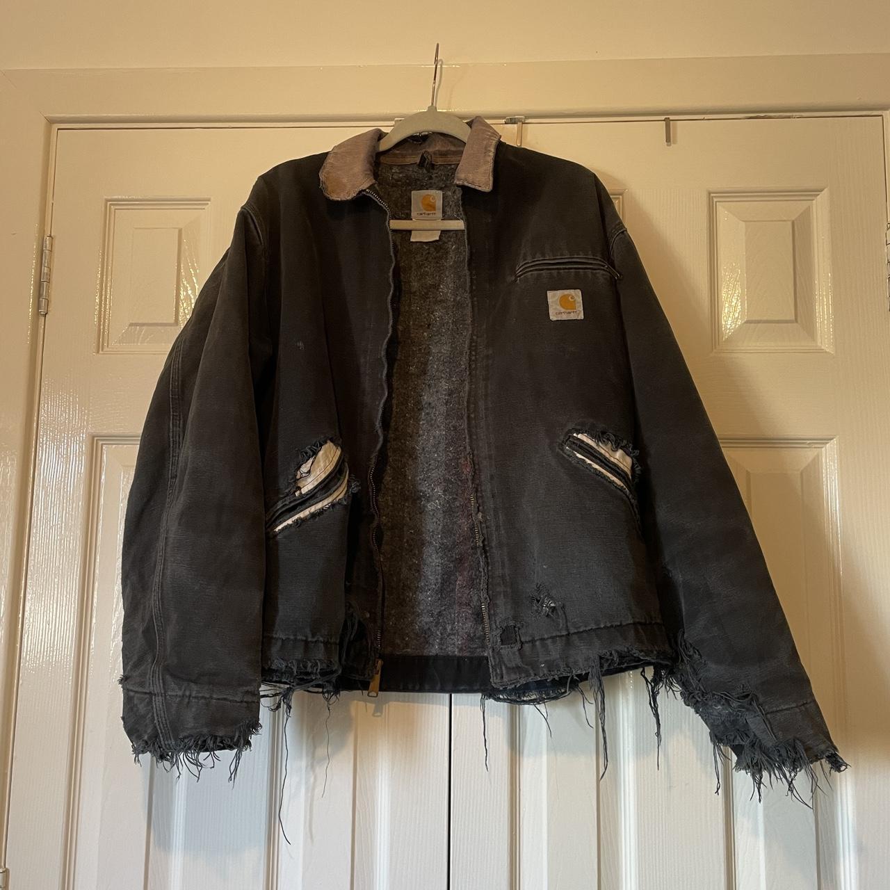 extreme distressed carhartt work jacket fits like... - Depop