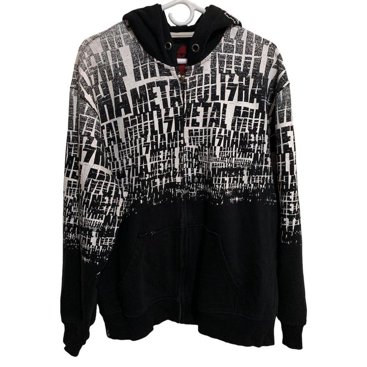 metal mulisha pattern zip up hoodie pit to pit:... - Depop