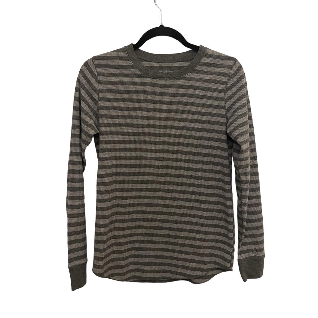 Waffle knit distressed striped long sleeve thermal... - Depop