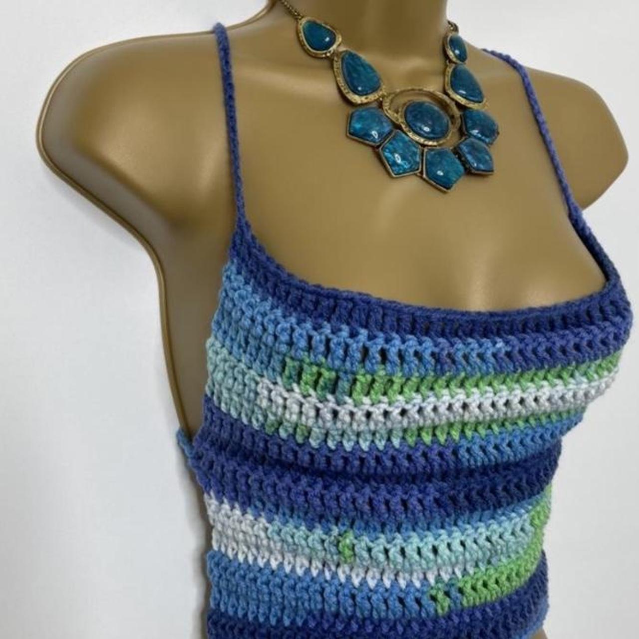 Blue crochet backless top Size 6-8 Previously bought... - Depop