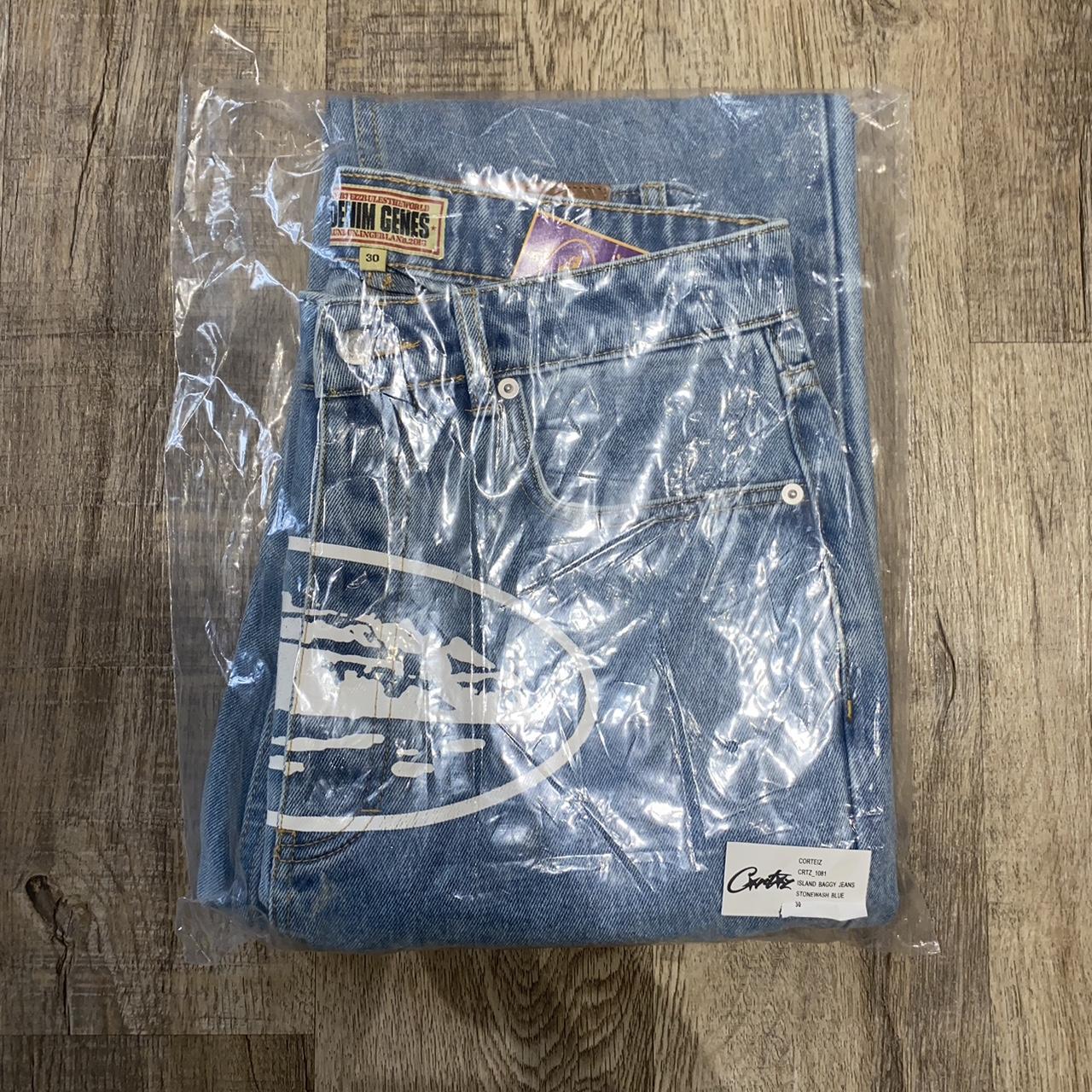 Corteiz Alcatraz Baggy Jeans Washed Blue Size Small... - Depop
