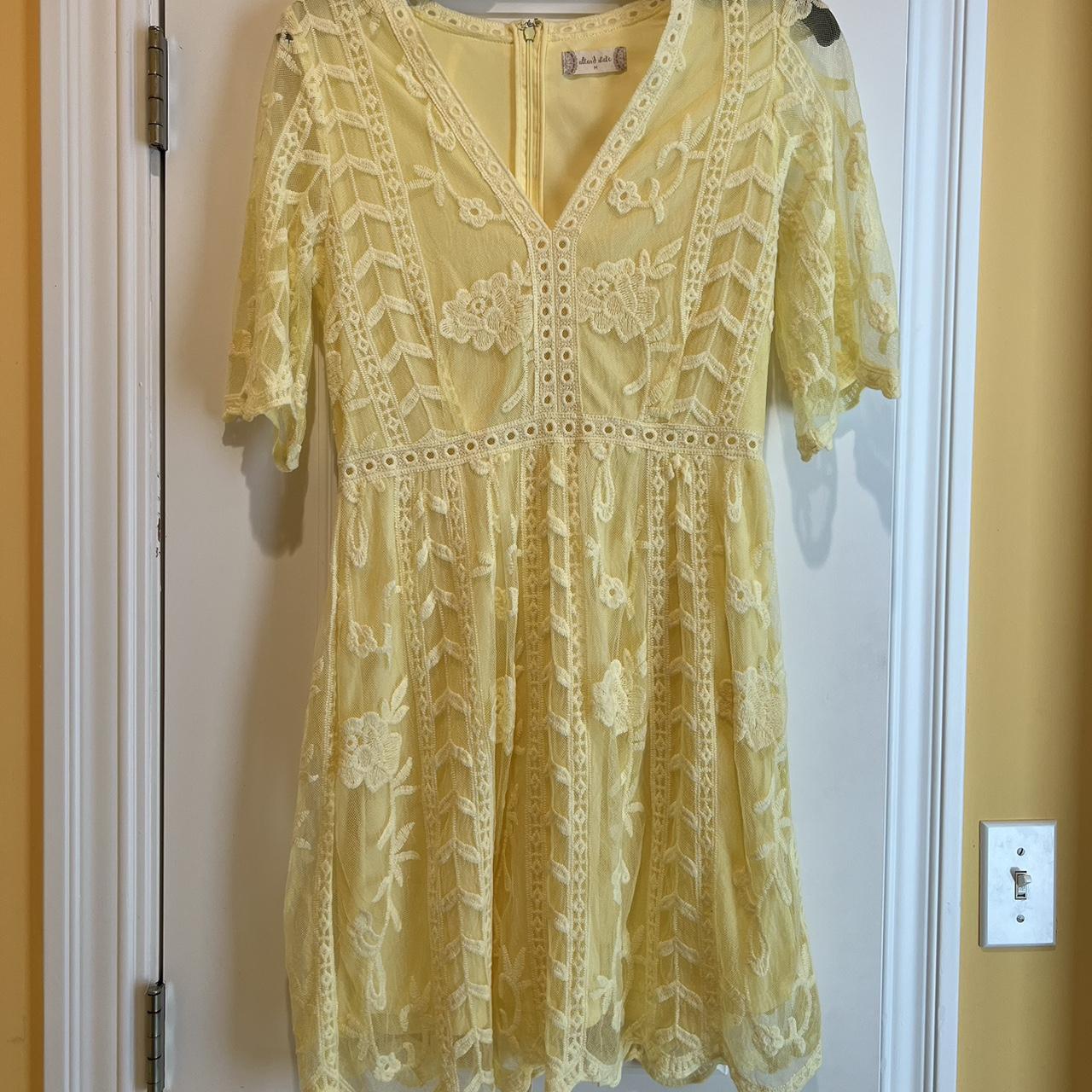 Flowy and lacy, yellow mini dress from altard state.... - Depop
