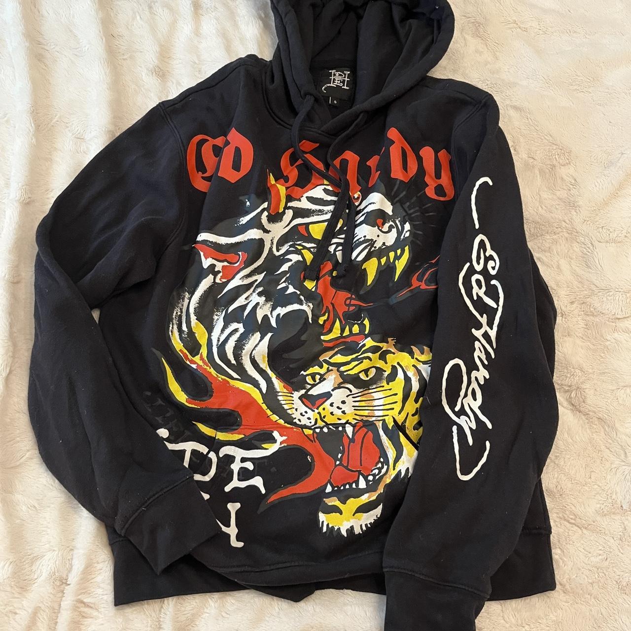 ed hardy black and orange hoodie in perfect... - Depop
