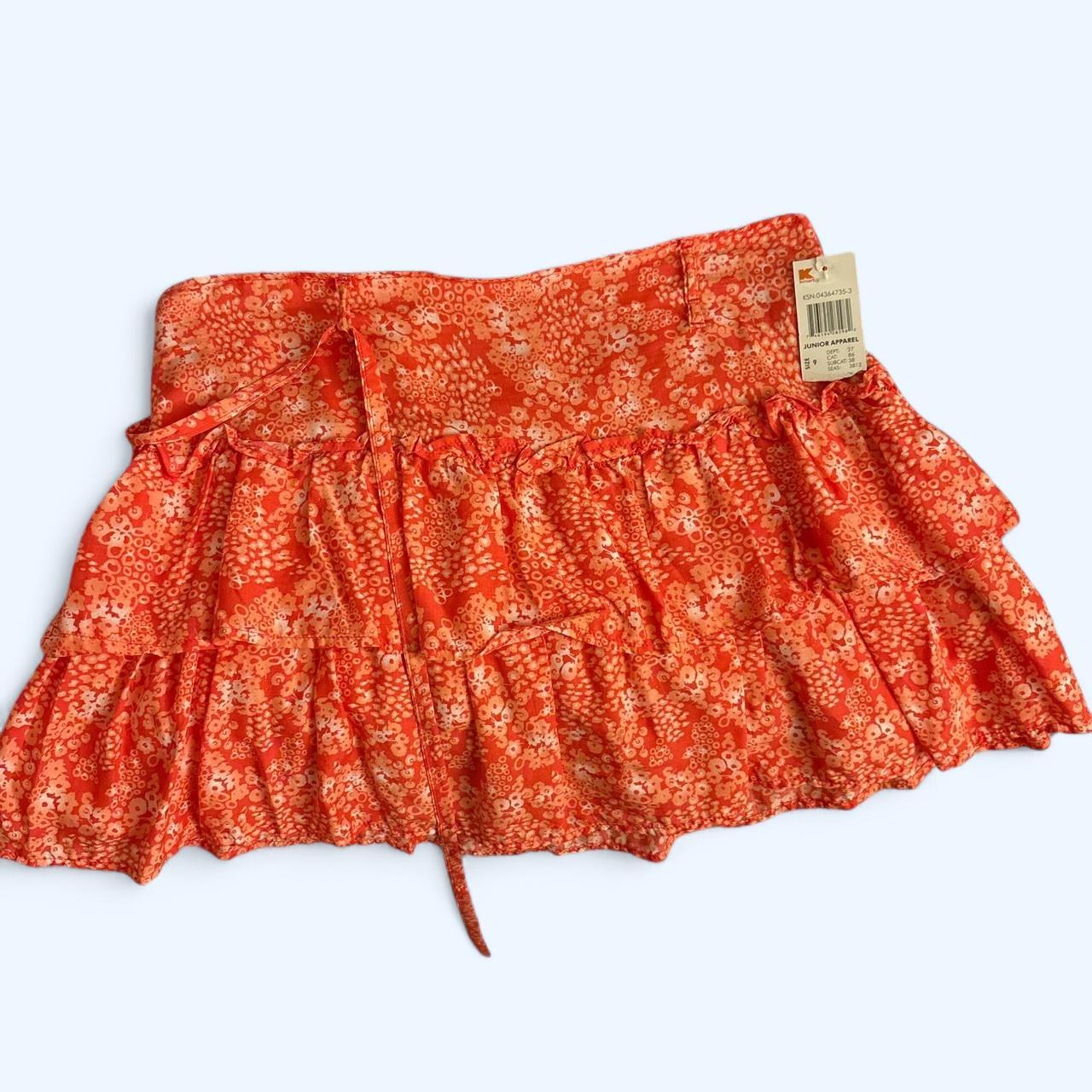 Orange floral skirt with tie back detail , perfect... | Depop