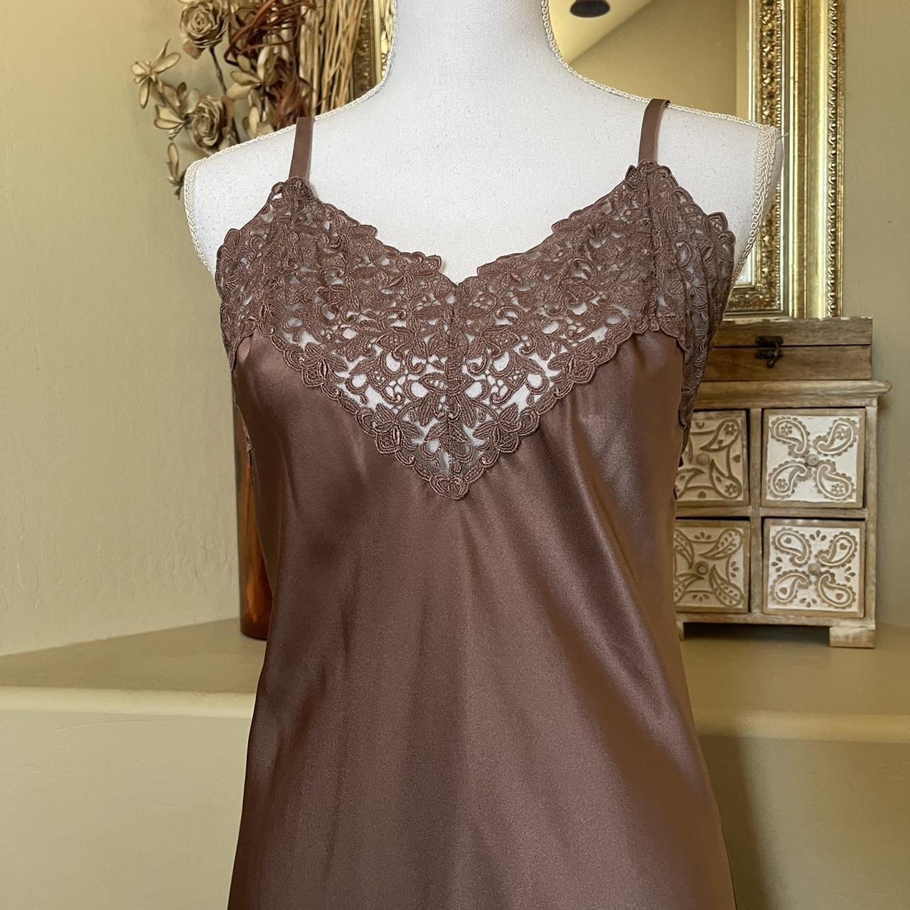 Vintage brown lace slip dress ♡labeled size small... - Depop