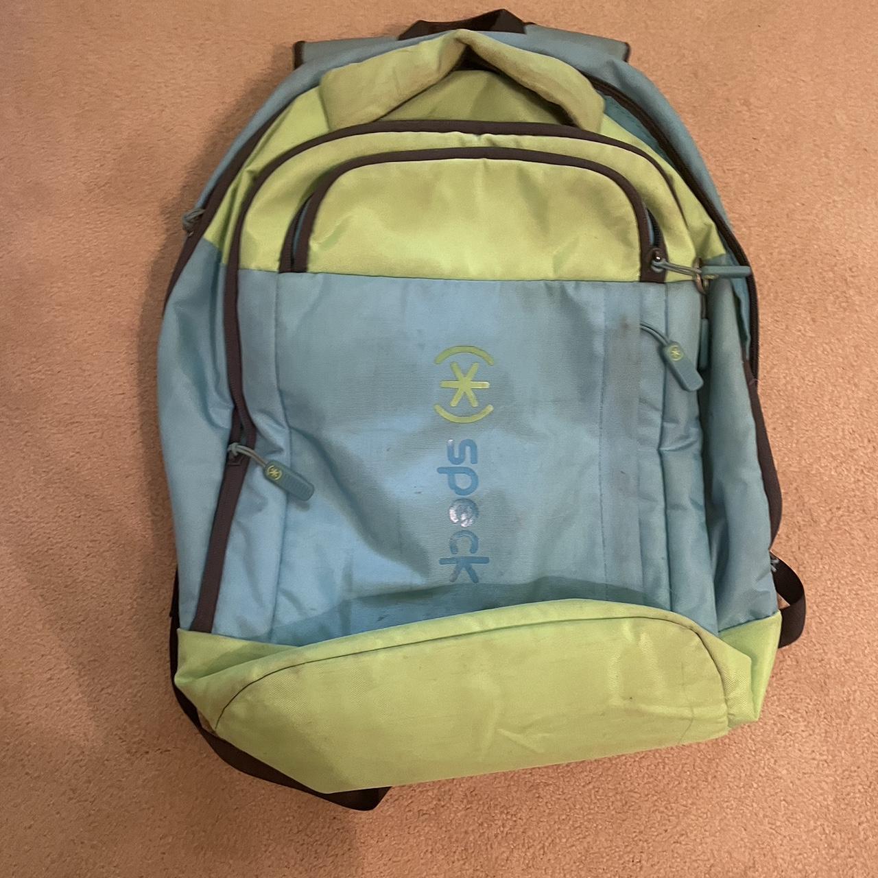Well loved green and blue speck backpack. Tons of... - Depop
