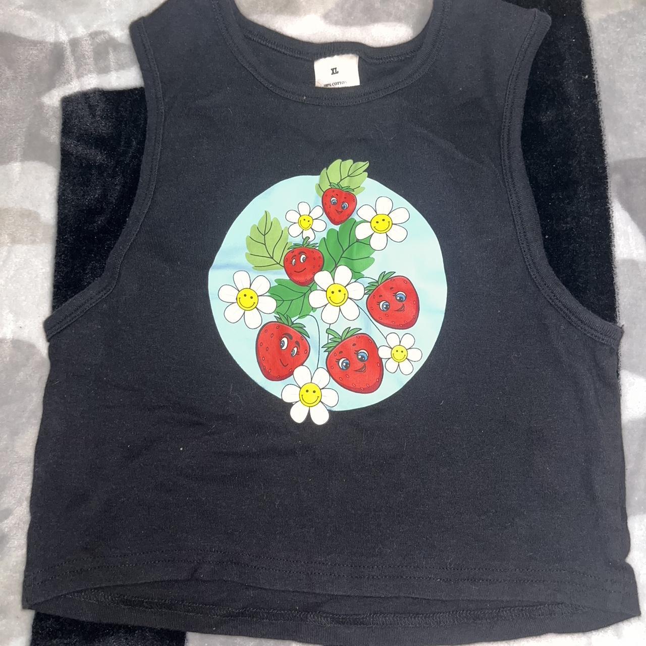 black strawberry tank top great for working out,... - Depop