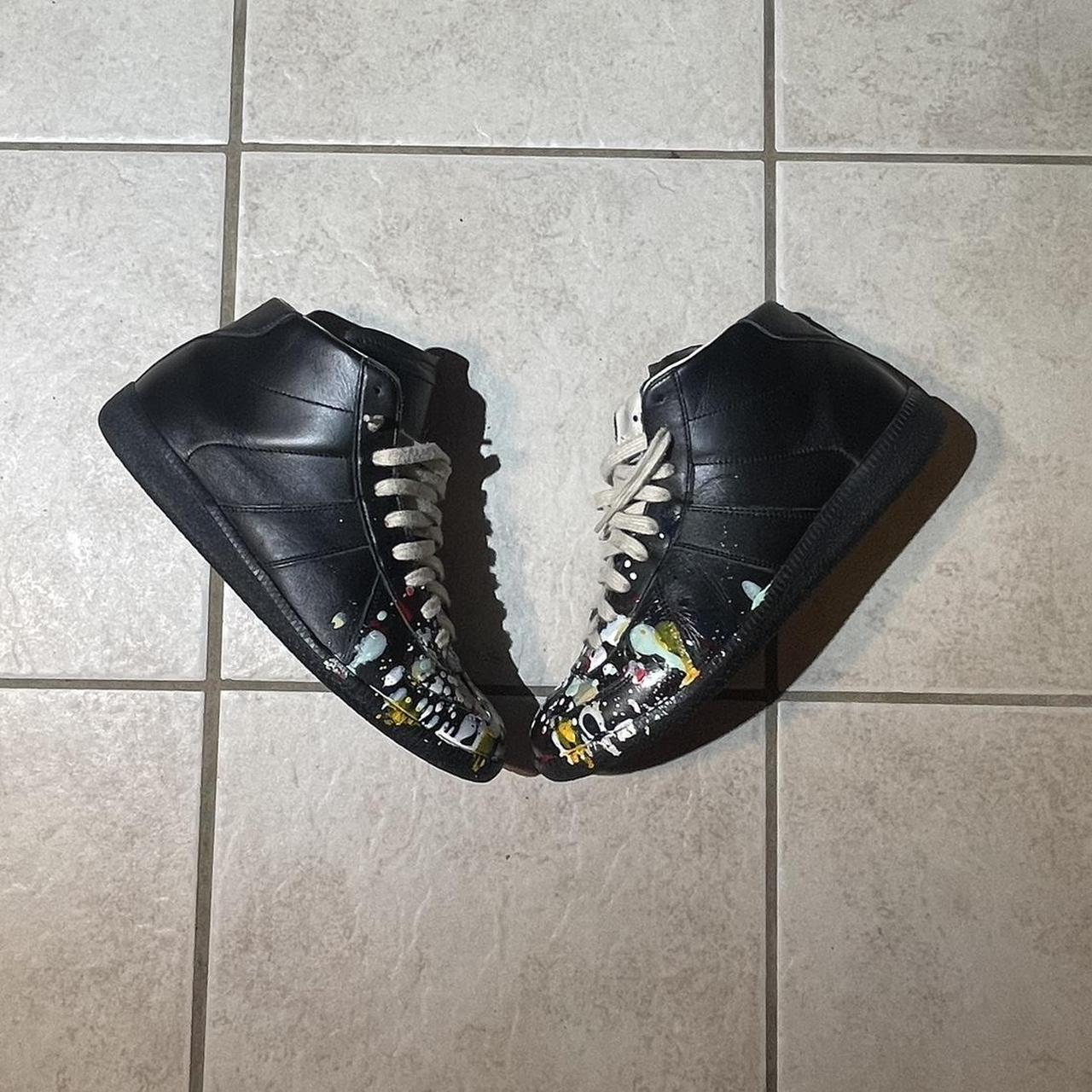 Maison Margiela black high top splatter gats size... | Depop