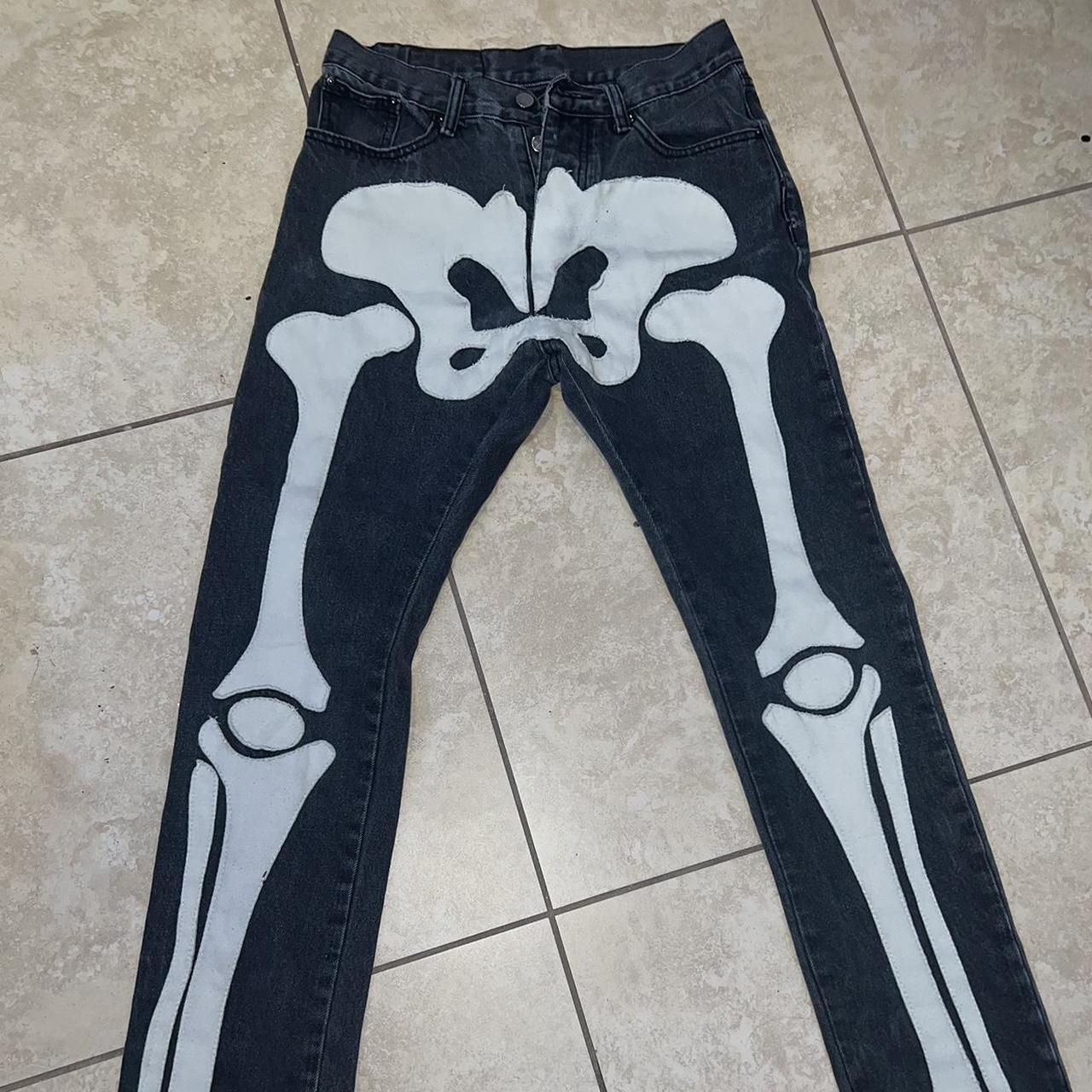 MNML skeleton pants denim washed grey size 30 - Depop