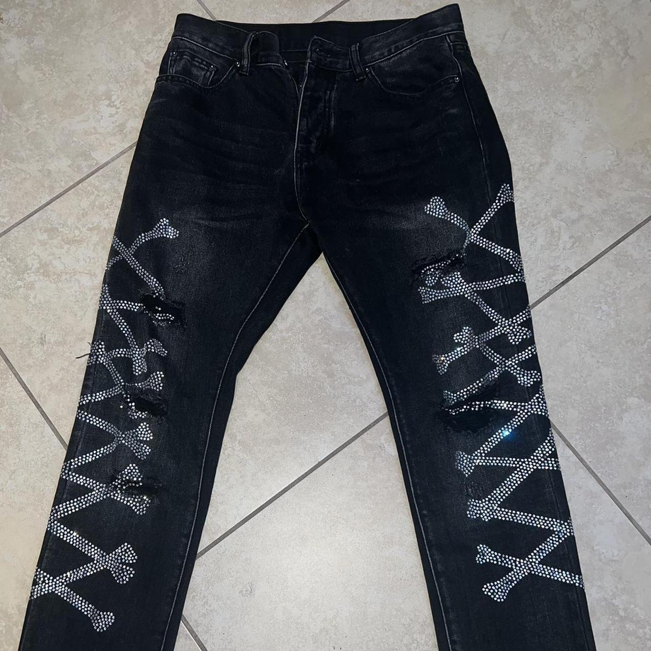 MNML skeleton rhinestone denim size 30 time to let... - Depop