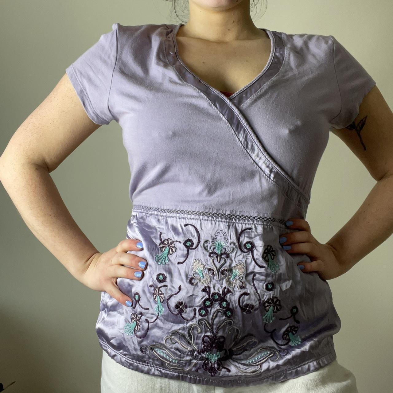 Vintage next satin embroided tie up top size 14 🦋... - Depop