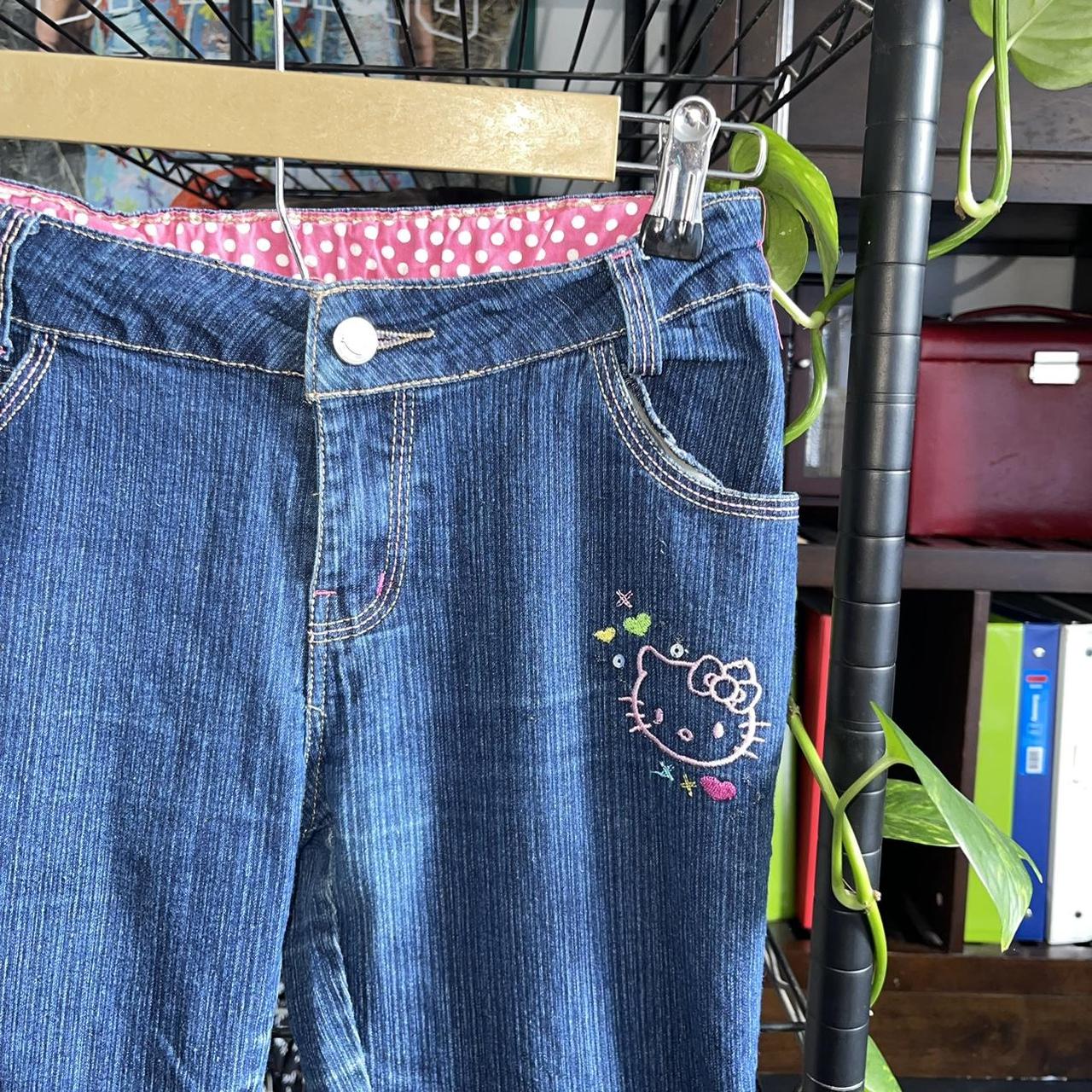 Hello Kitty Women's Blue and Pink Jeans | Depop