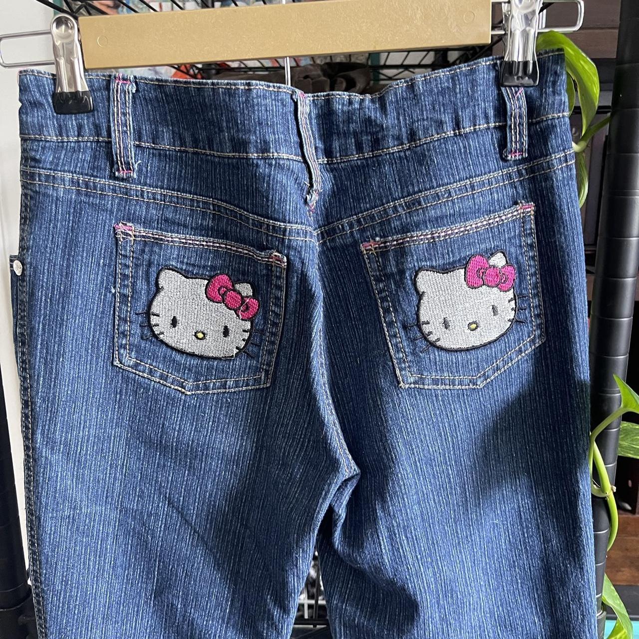 Hello Kitty Women's Blue and Pink Jeans | Depop