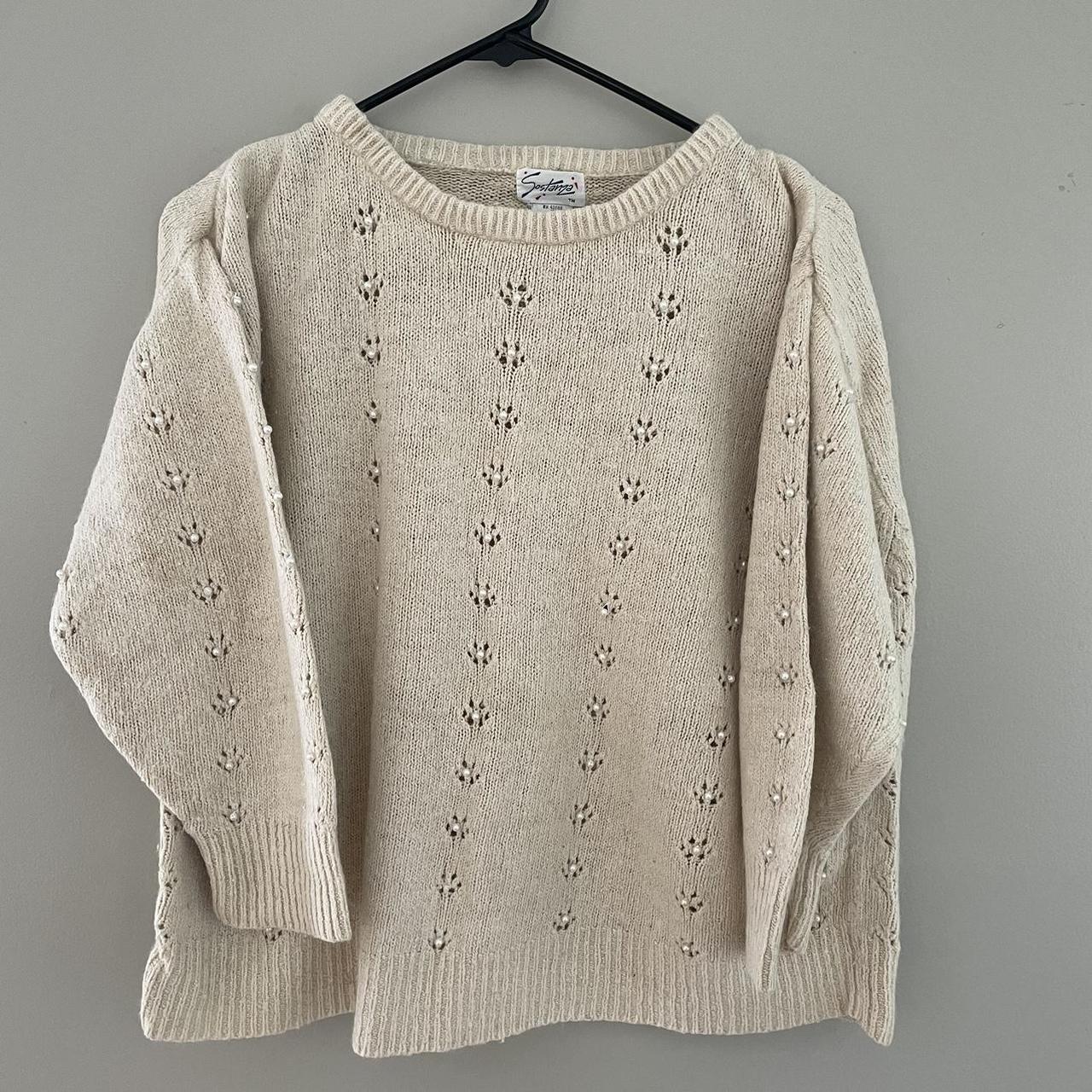 Adorable vintage oatmeal colored crew neck sweater... - Depop