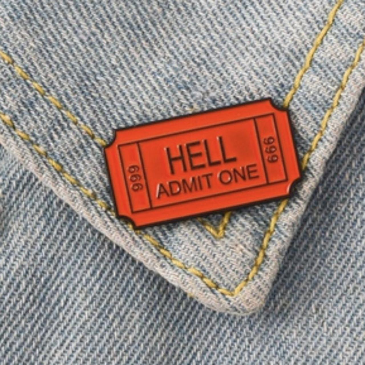 New red hell ticket enamel pin. Brand new, metal... | Depop