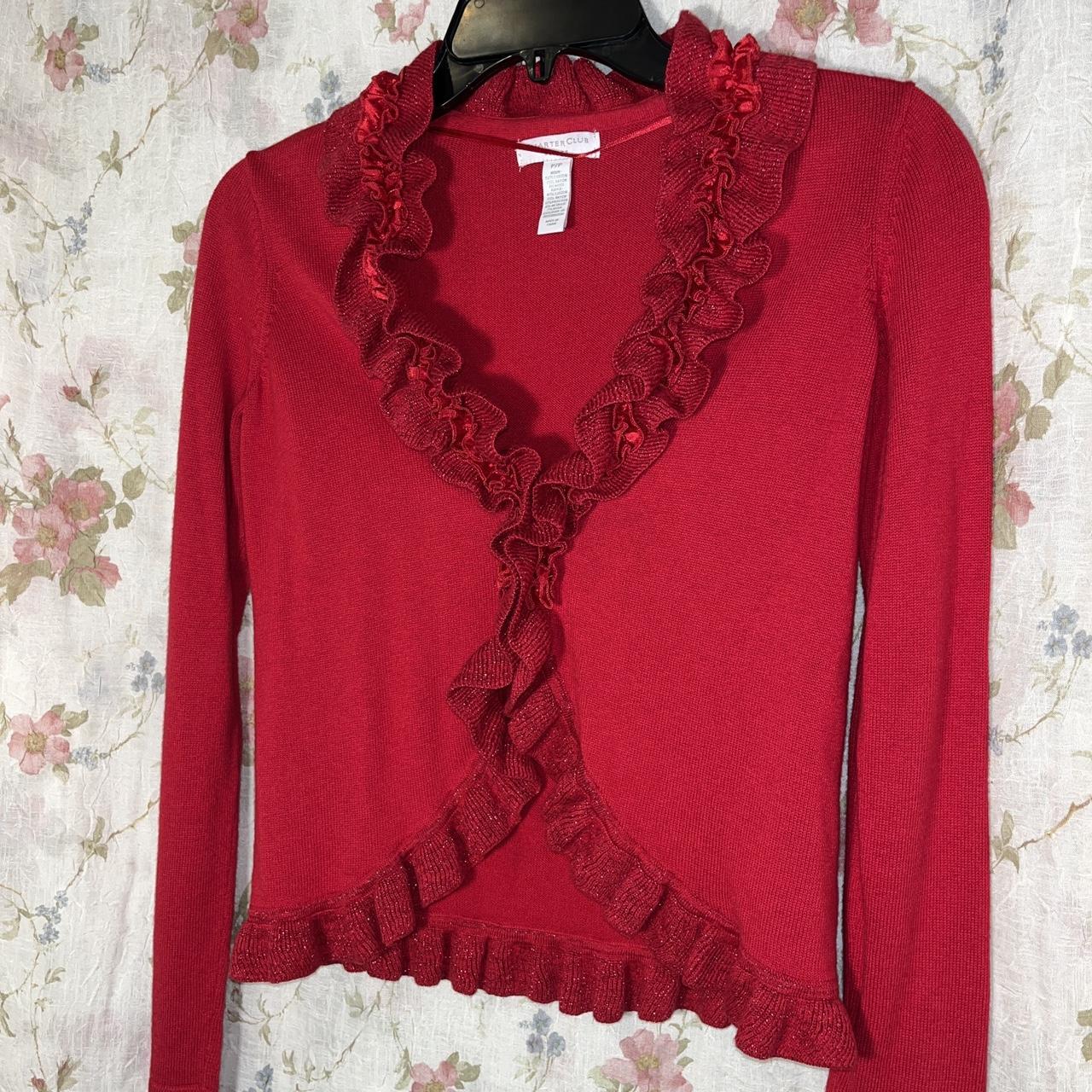 FREE SHIPPING༄ red frilly cardigan ️ frilly... | Depop