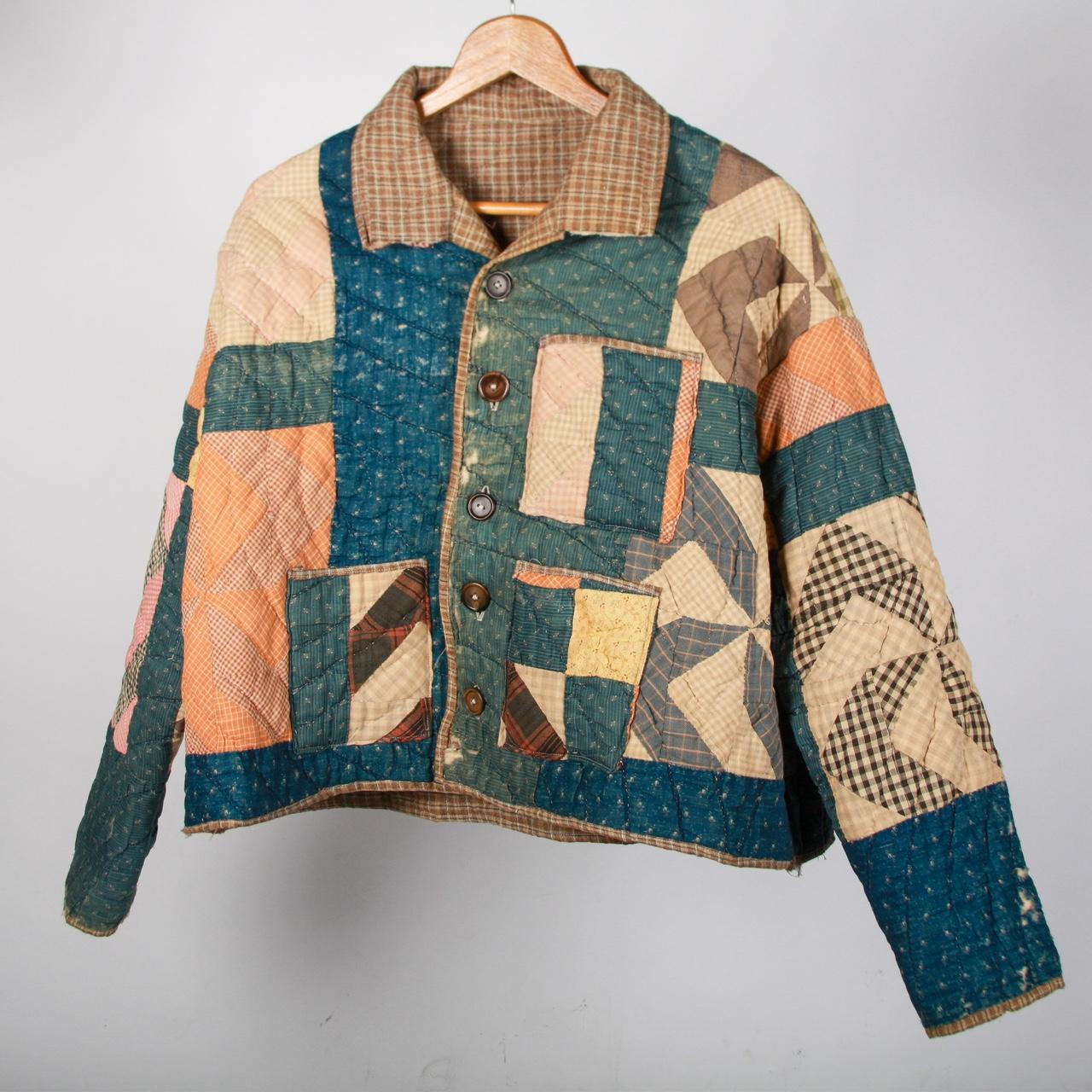 1910s Thrashed “Pinwheel” Boxy Work Quilt Jacket... | Depop