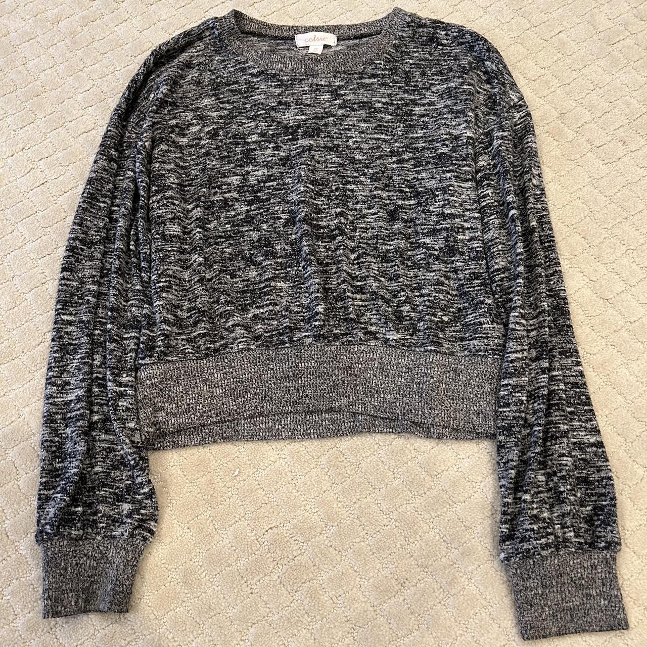 Colsie cropped black and white marbles sweater... - Depop