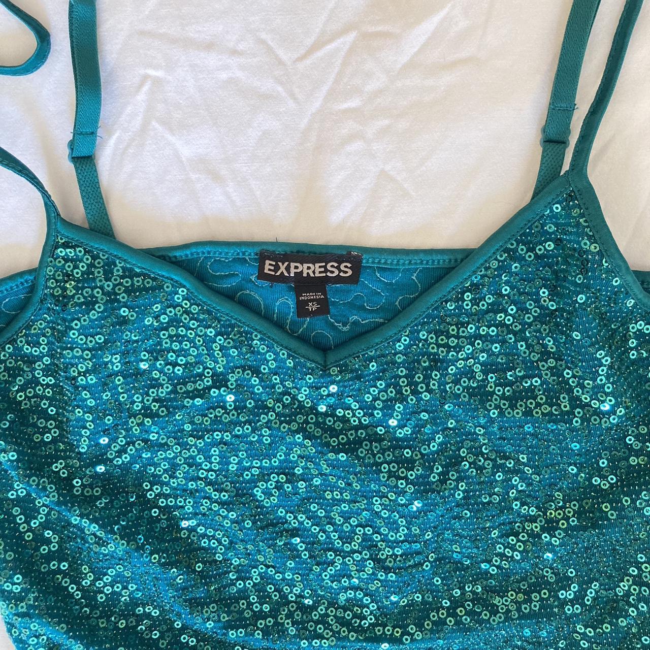 Express Green Sparkly Sequin Tank Top Size... - Depop