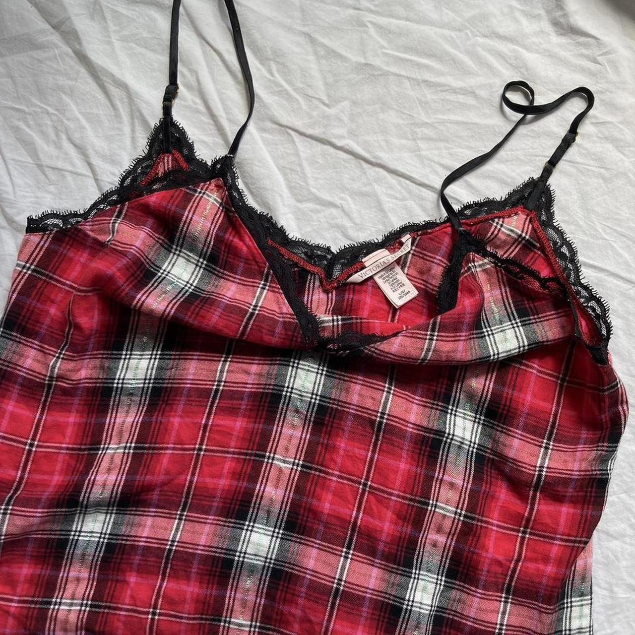 Victoria’s Secret Red Plaid Tank Top w/ Black Lace... - Depop