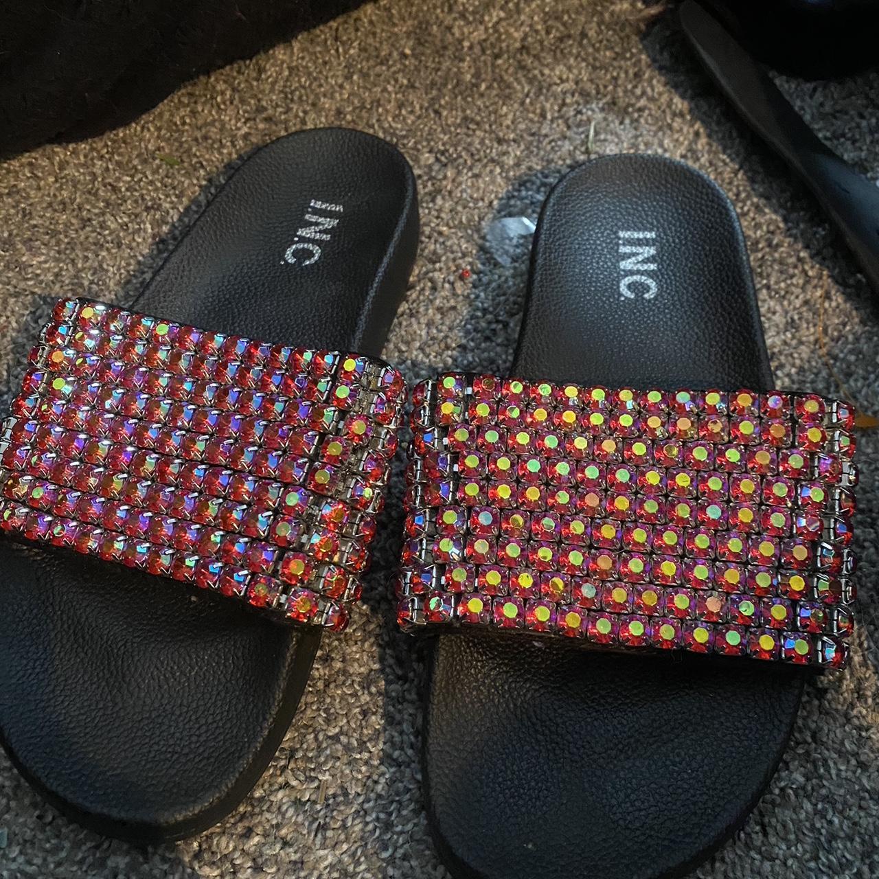 Pink bedazzled slides size 7 - Depop